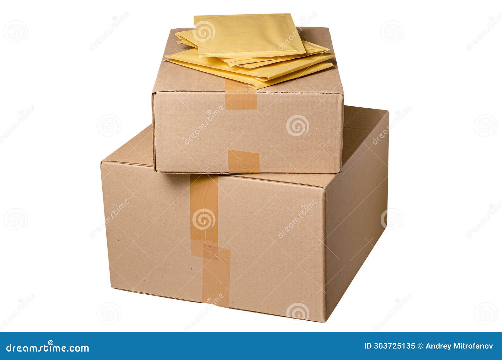 Cardboard Boxes and Envelopes for Packaging Parcels. Isolated on White ...