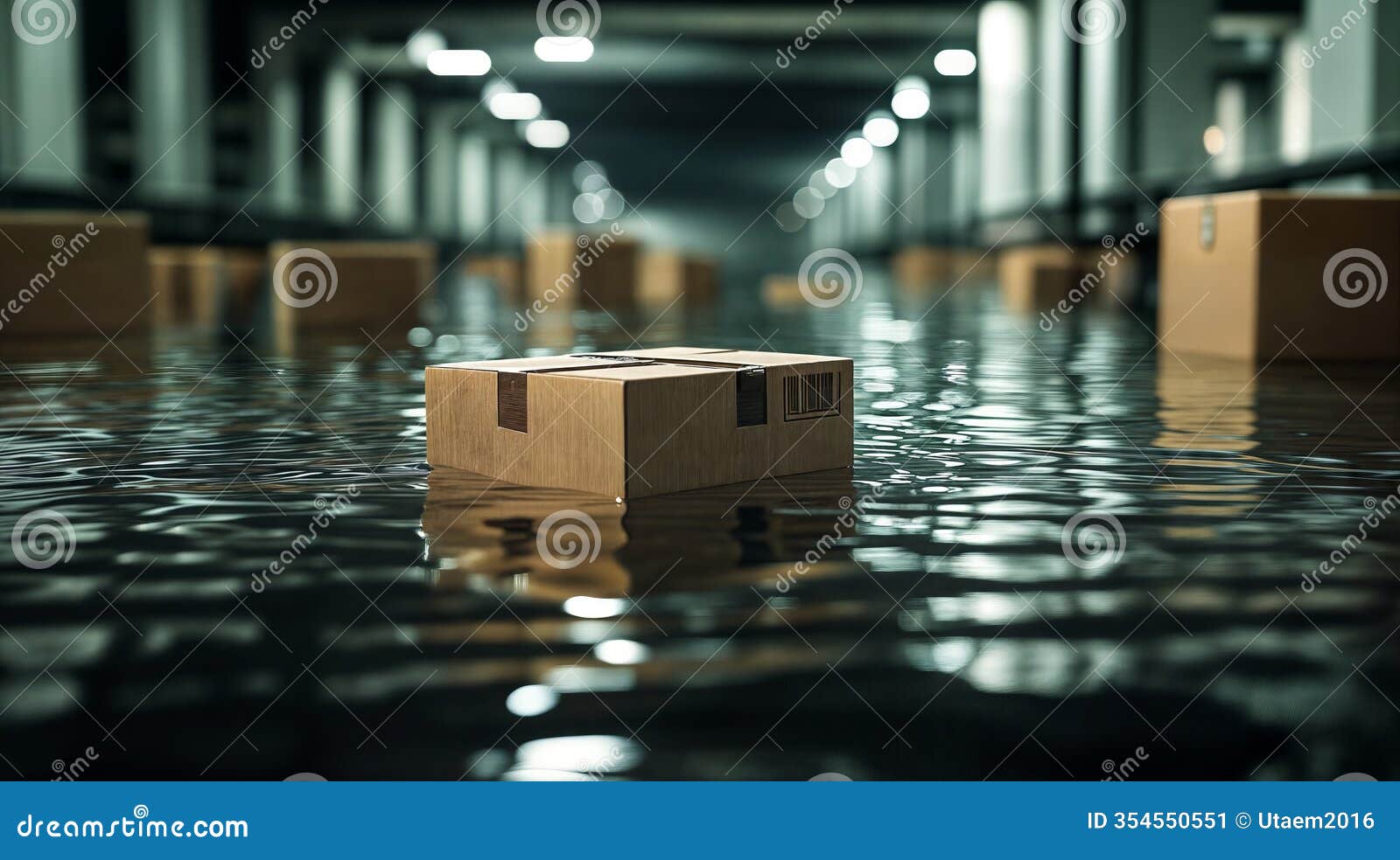 Cardboard Boxes Floating in a Flooded Warehouse, Logistics Problems and ...