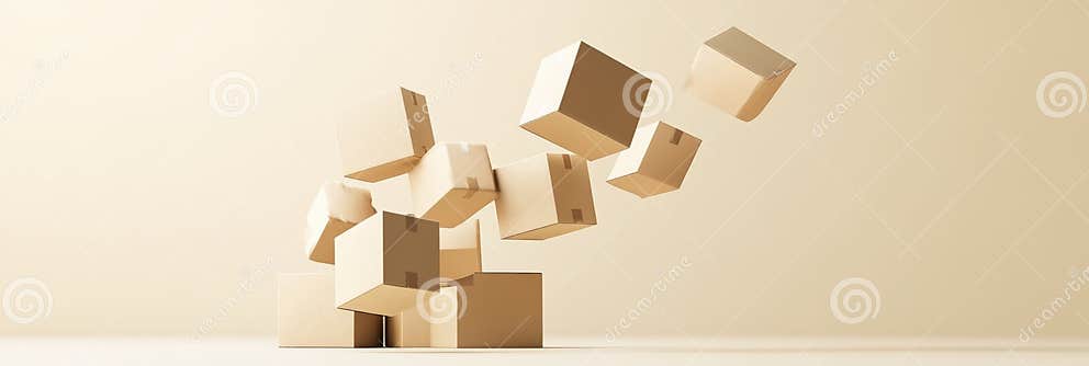 Cardboard Boxes Floating and Levitating in Minimal Studio Stock ...