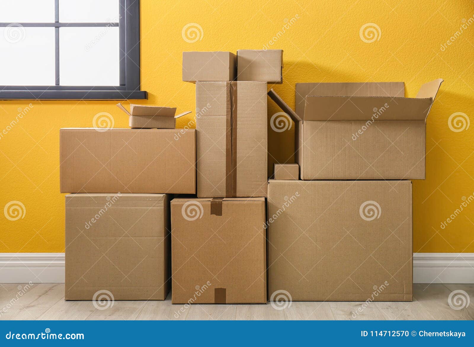 Cardboard boxes on floor stock photo. Image of recycle - 114712570