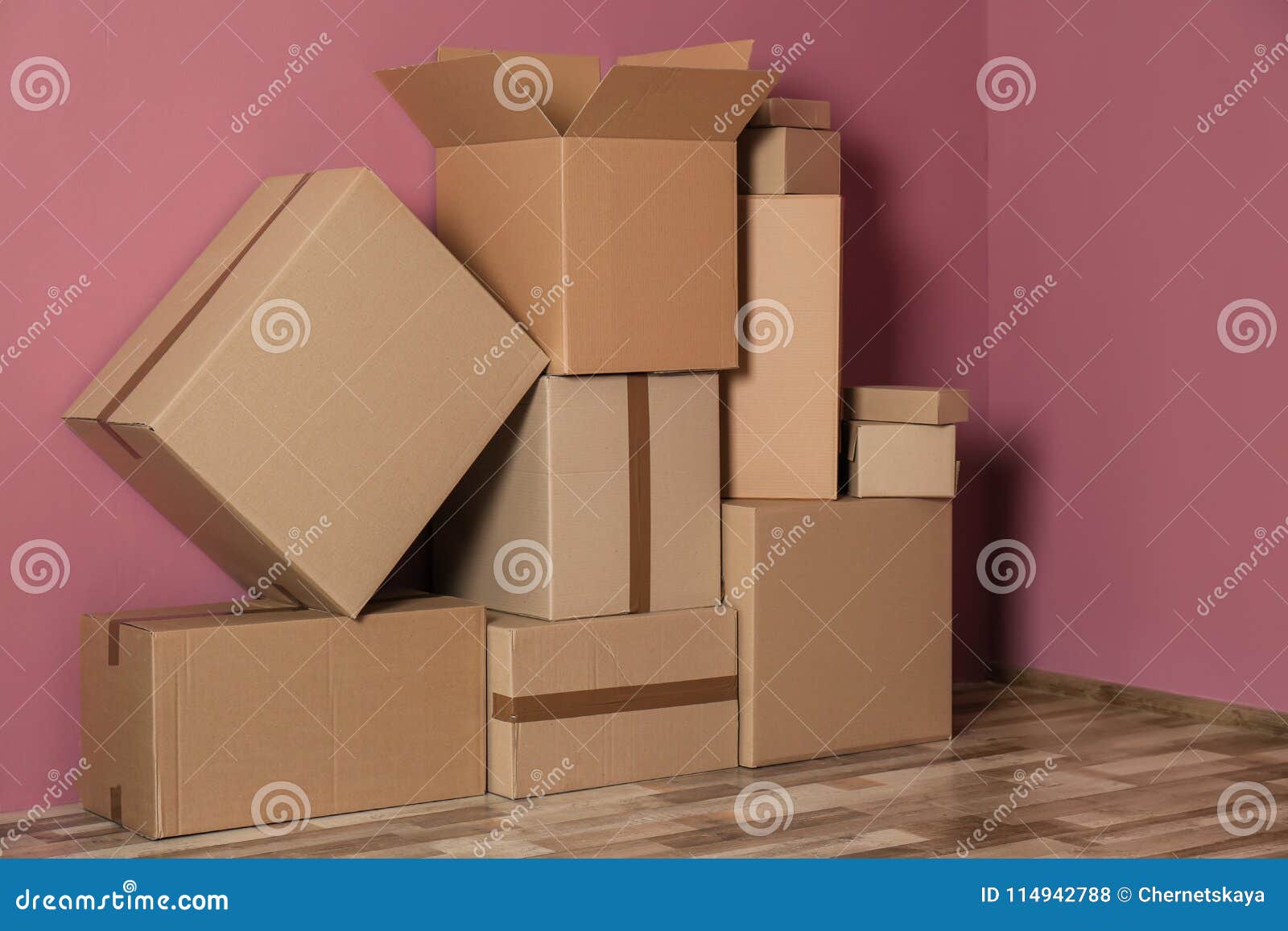 Cardboard boxes on floor stock photo. Image of courier - 114942788
