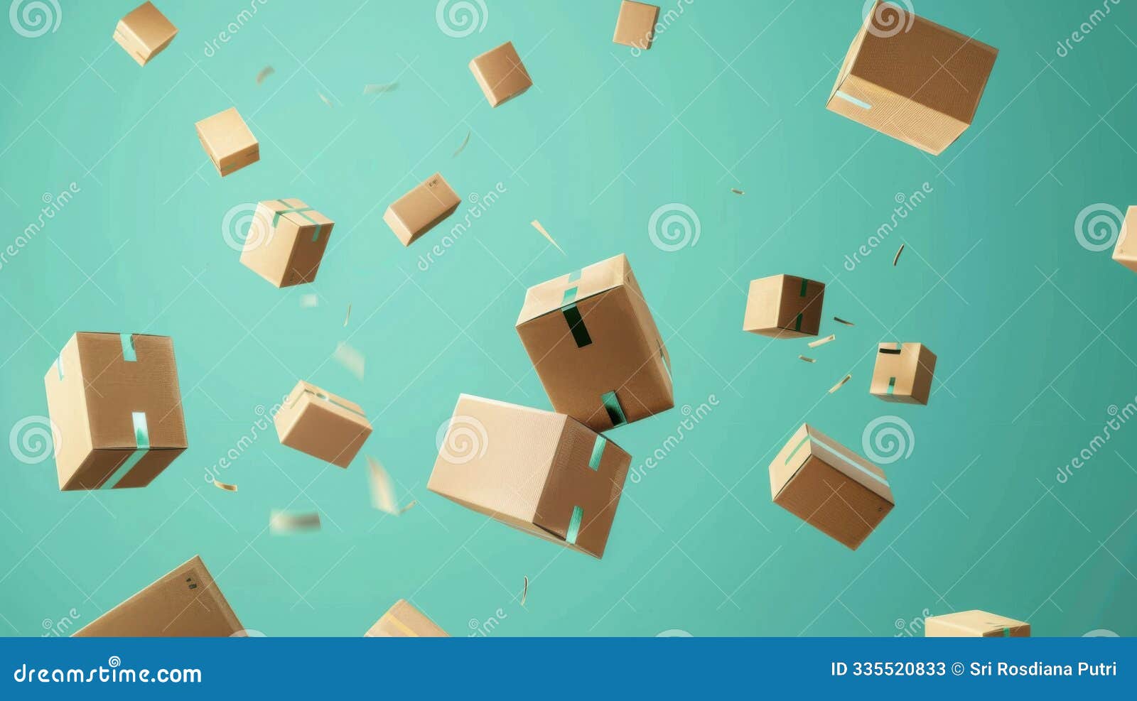 Cardboard Boxes Flying in the Air on Blue Background Stock Illustration ...