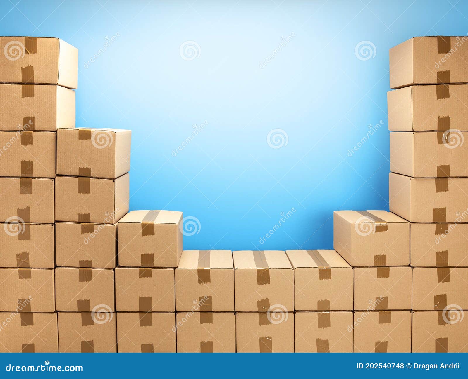 Cardboard Boxes Frame for Delivery or Moving. Stack of Boxes and Blue ...