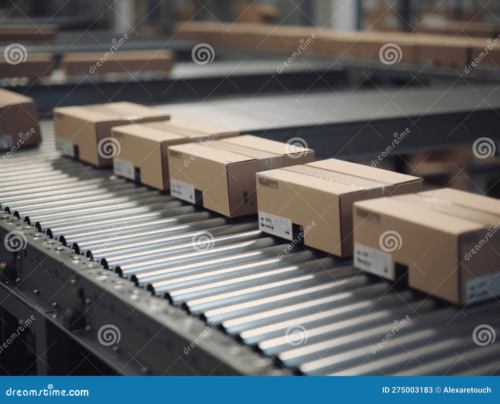 Cardboard Boxes Go Down the Mail Conveyor Stock Illustration ...