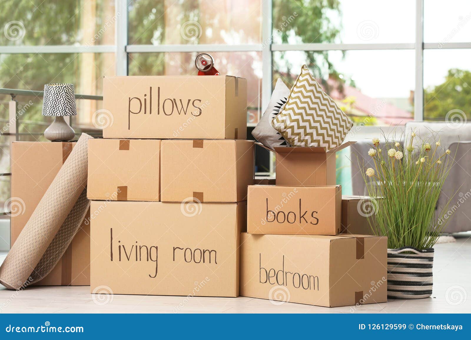 Cardboard Boxes and Household Stuff Indoors Stock Image - Image of ...