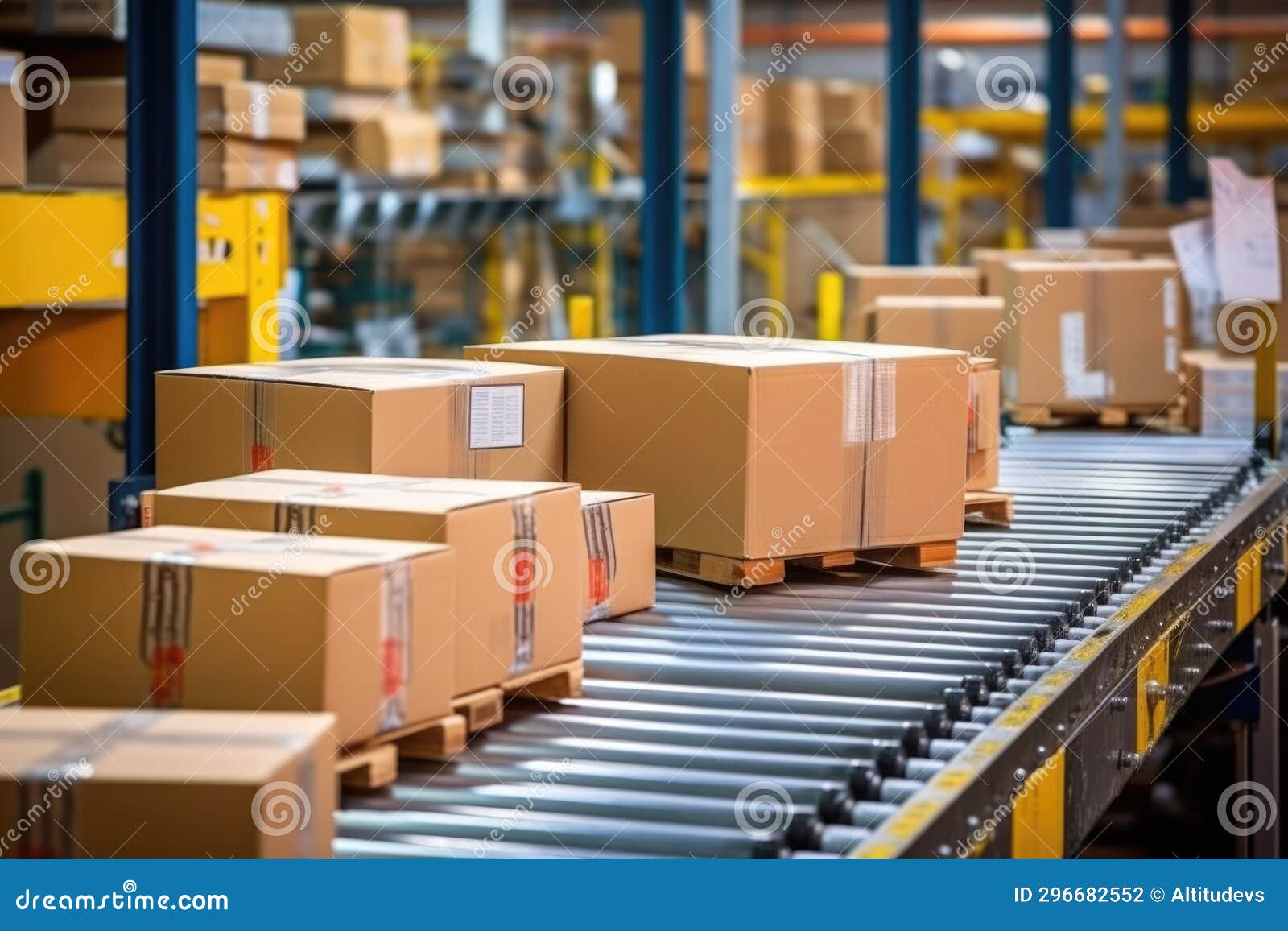 Cardboard Boxes Marked Export on a Conveyor Belt Stock Photo - Image of ...