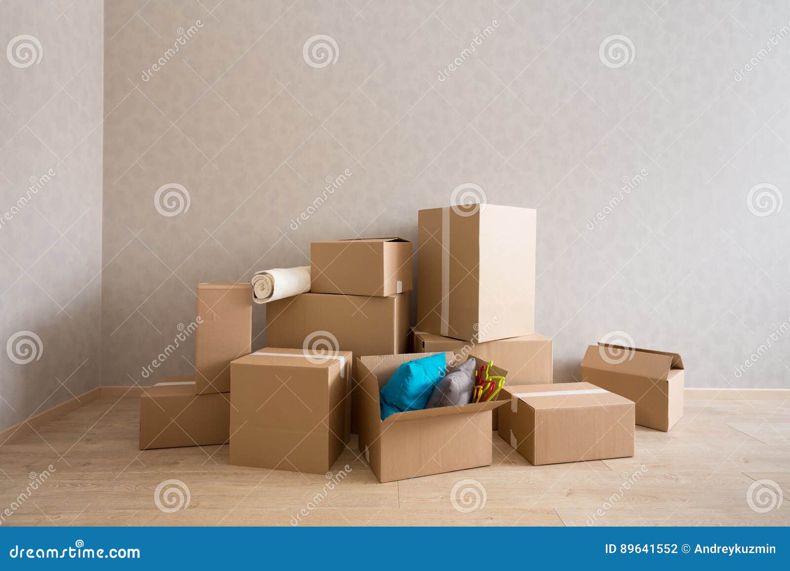 Cardboard Boxes in New Empty Room Stock Photo - Image of empty ...