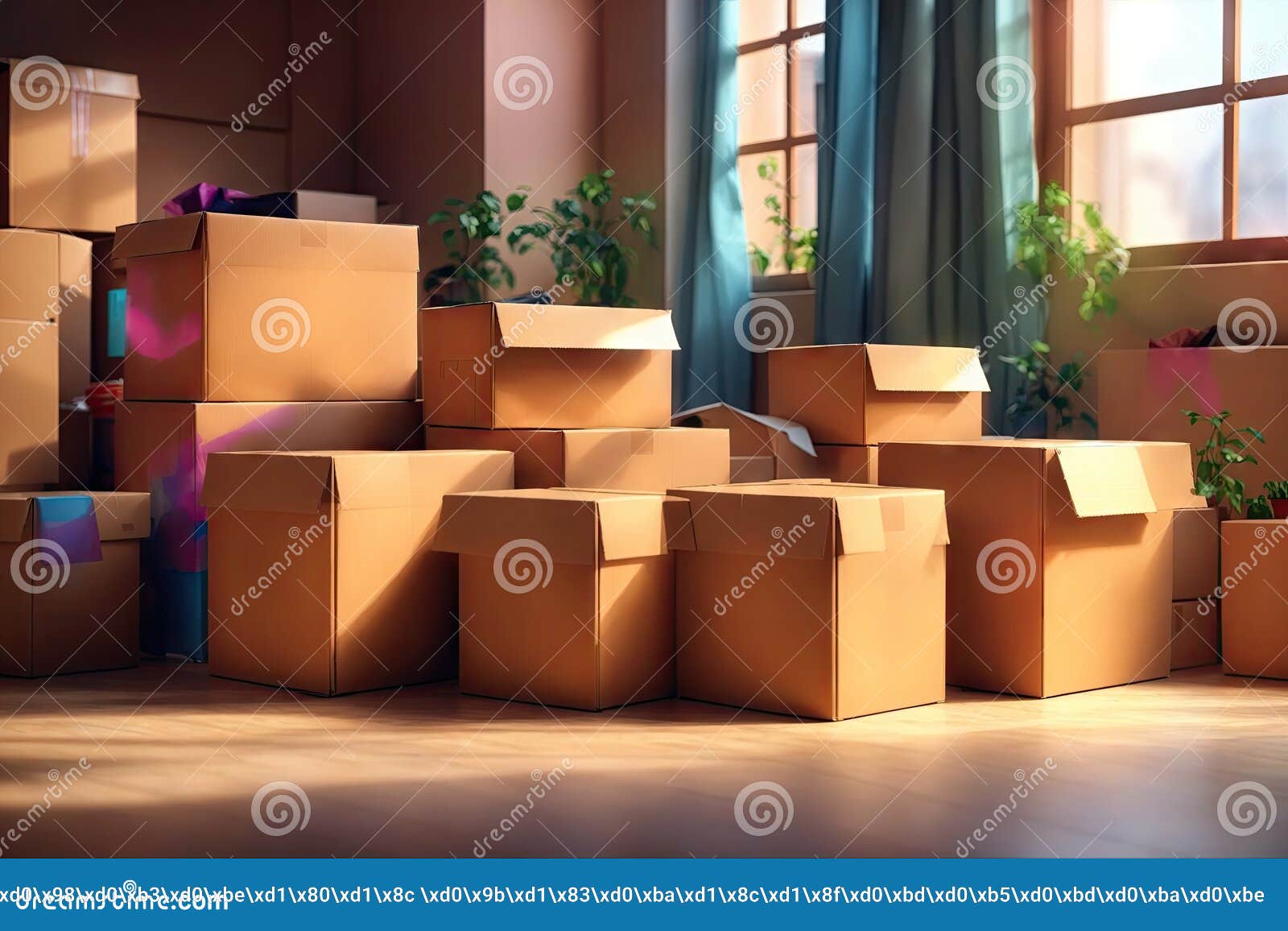 Cardboard Boxes in New House Near Window, Moving Concept Stock ...