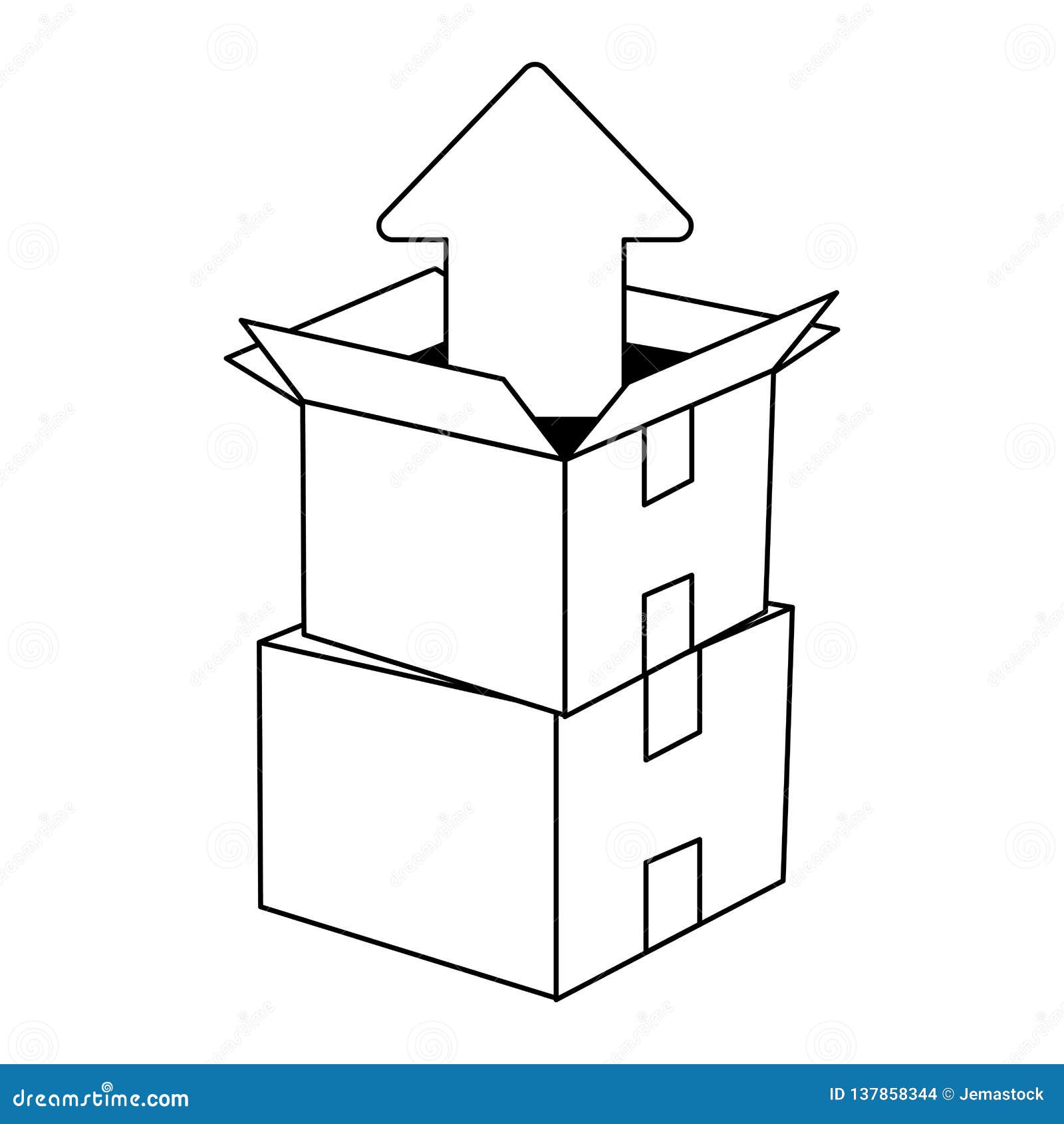 Cardboard Boxes Open with Arrow Up Black and White Stock Vector ...
