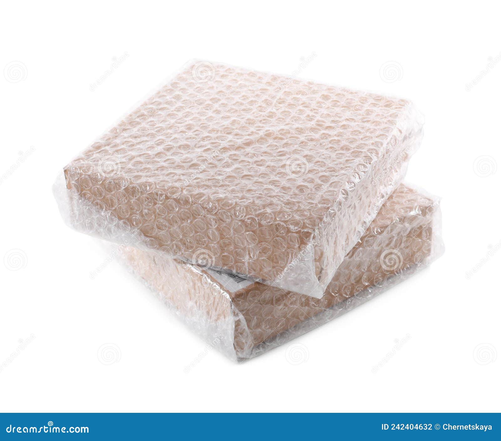 Cardboard Boxes Packed in Bubble Wrap on White Background Stock Photo ...