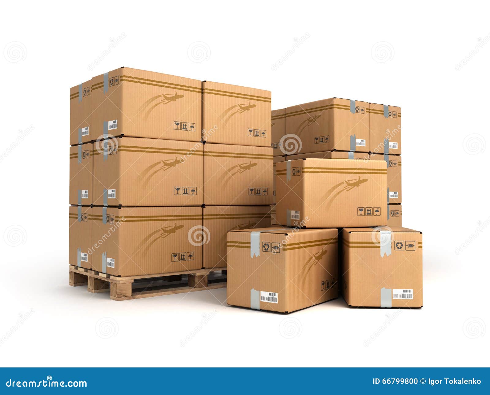 Cardboard Boxes On Pallet Isolated On White, Delivery And ...