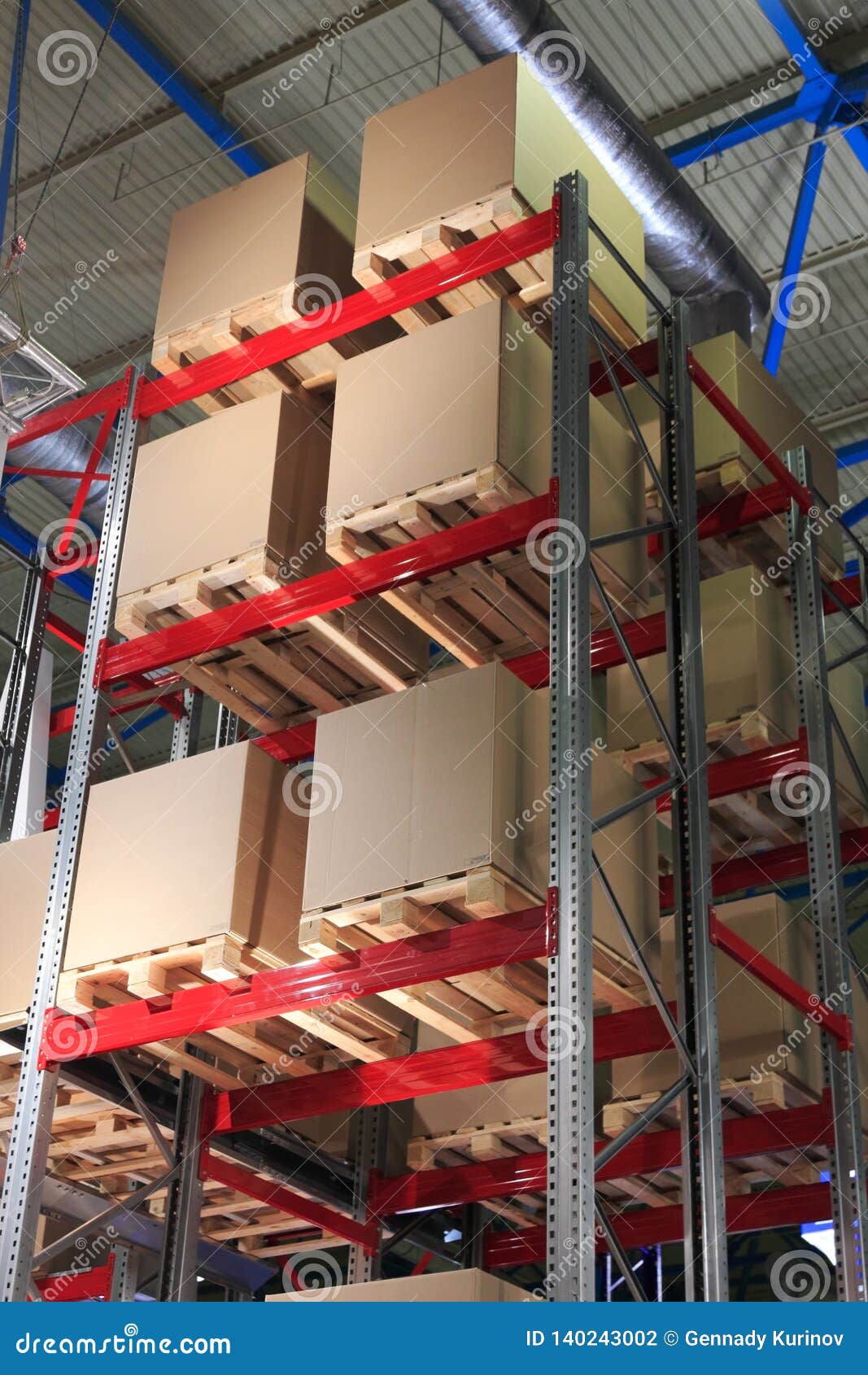Cardboard Boxes on Pallets and Racks in Warehouse Stock Photo - Image ...
