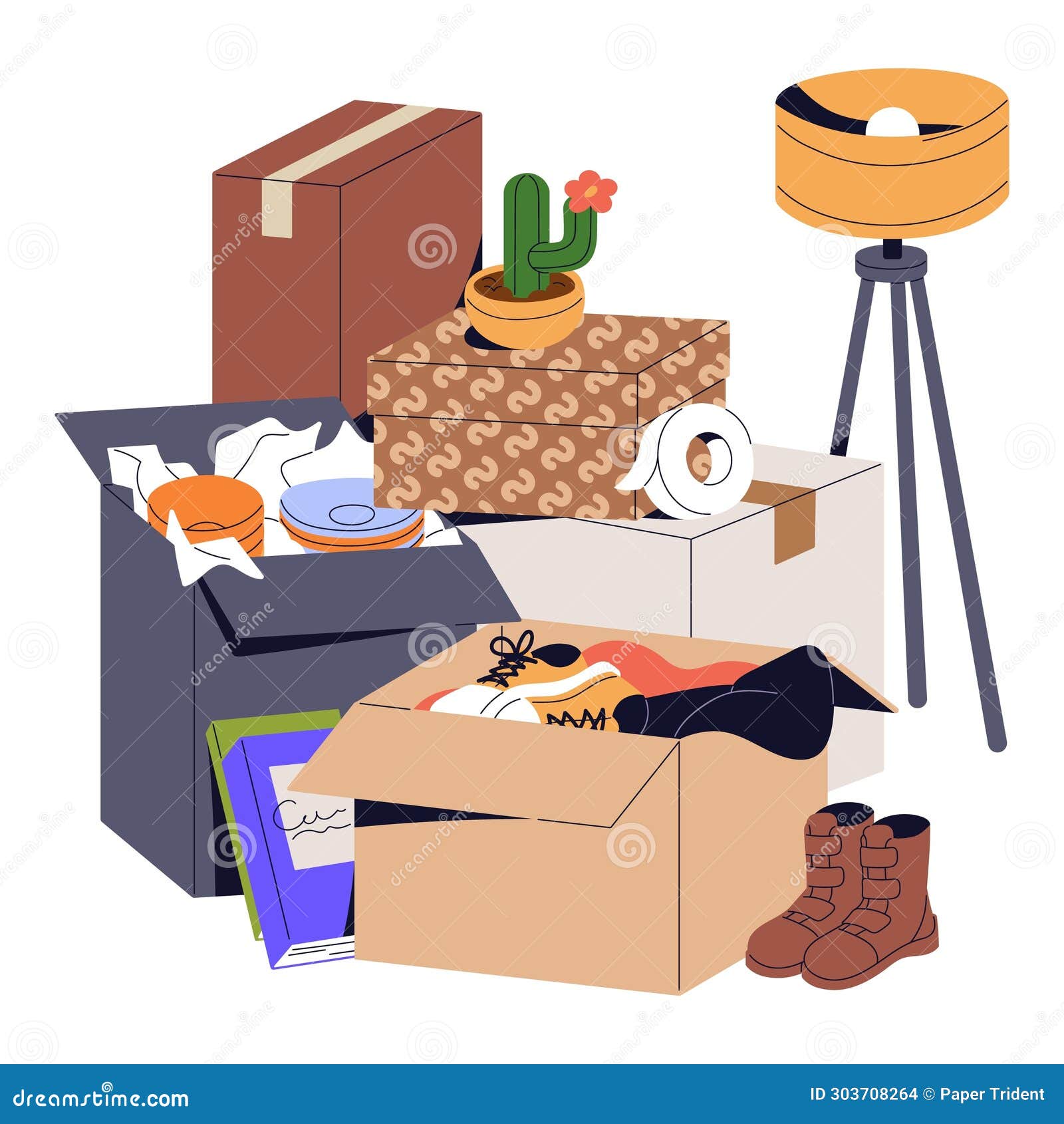 Cardboard Boxes with Personal Property, Belongings for Moving. Stack of ...