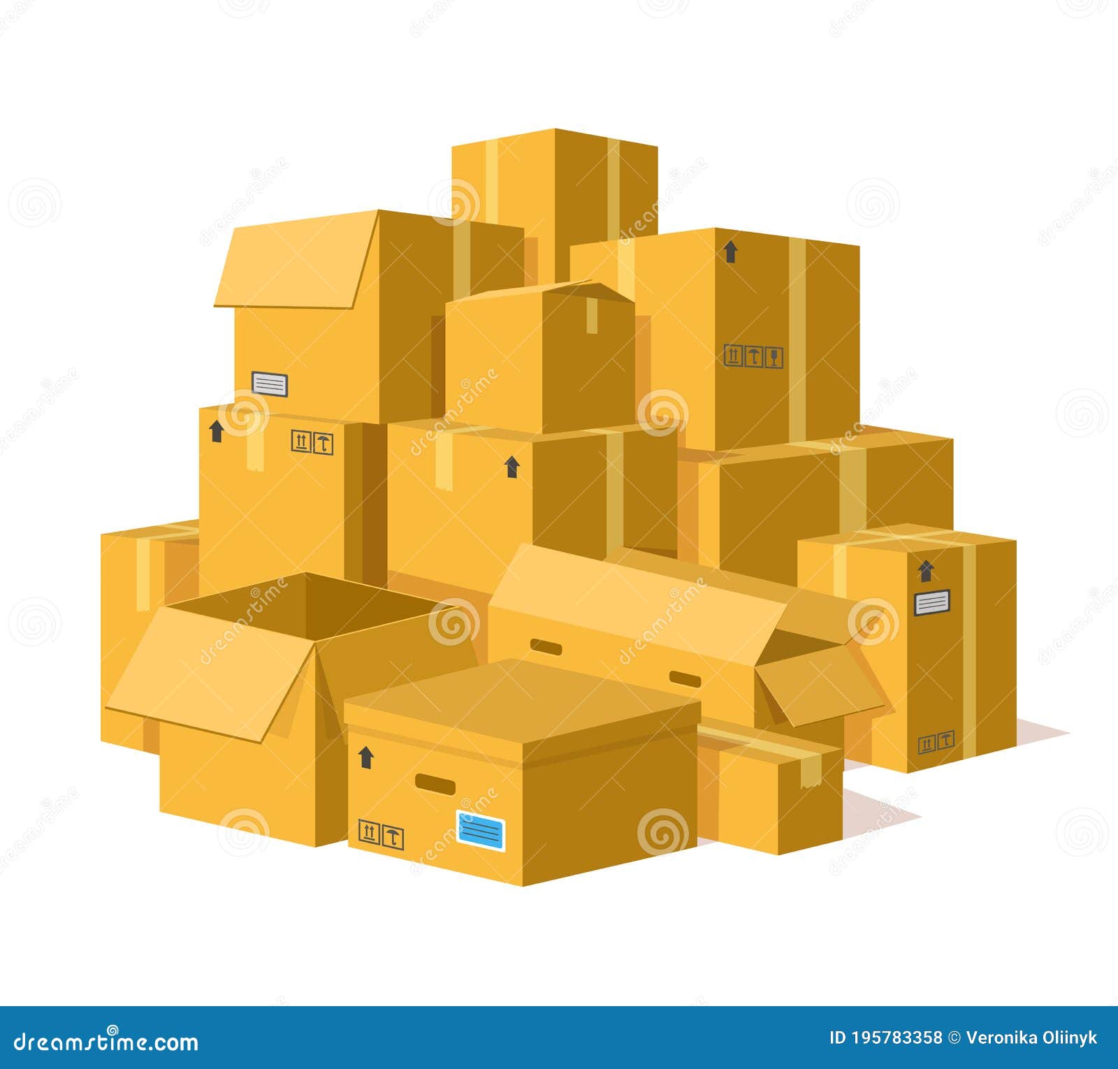 Pile Of Parcel Boxes, Stacked Sealed Goods In Cardboard. Realistic ...