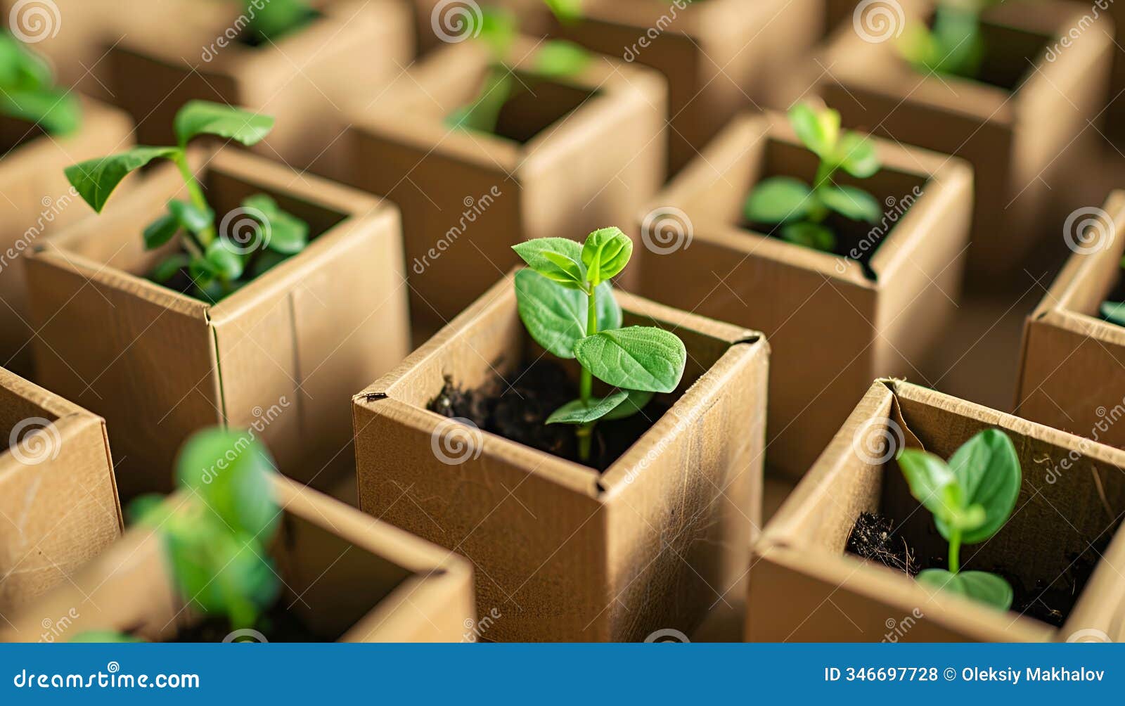 Cardboard Boxes with Plants Growing Inside, Symbolizing Eco-friendly ...