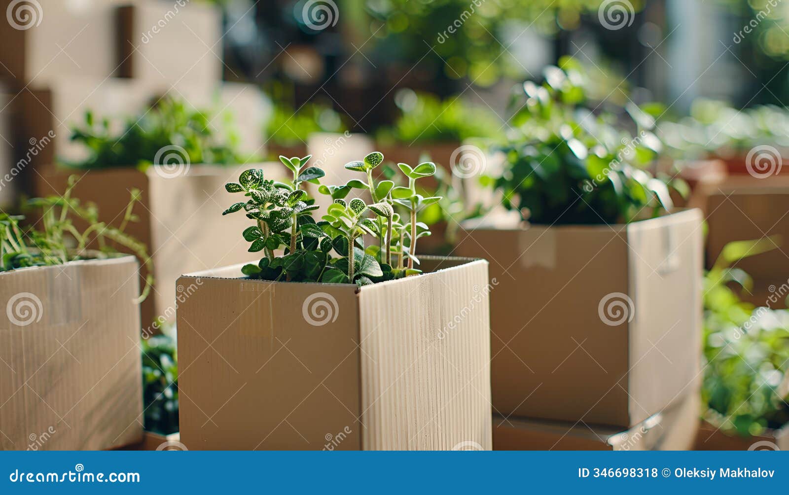 Cardboard Boxes with Plants Growing Inside, Symbolizing Eco-friendly ...