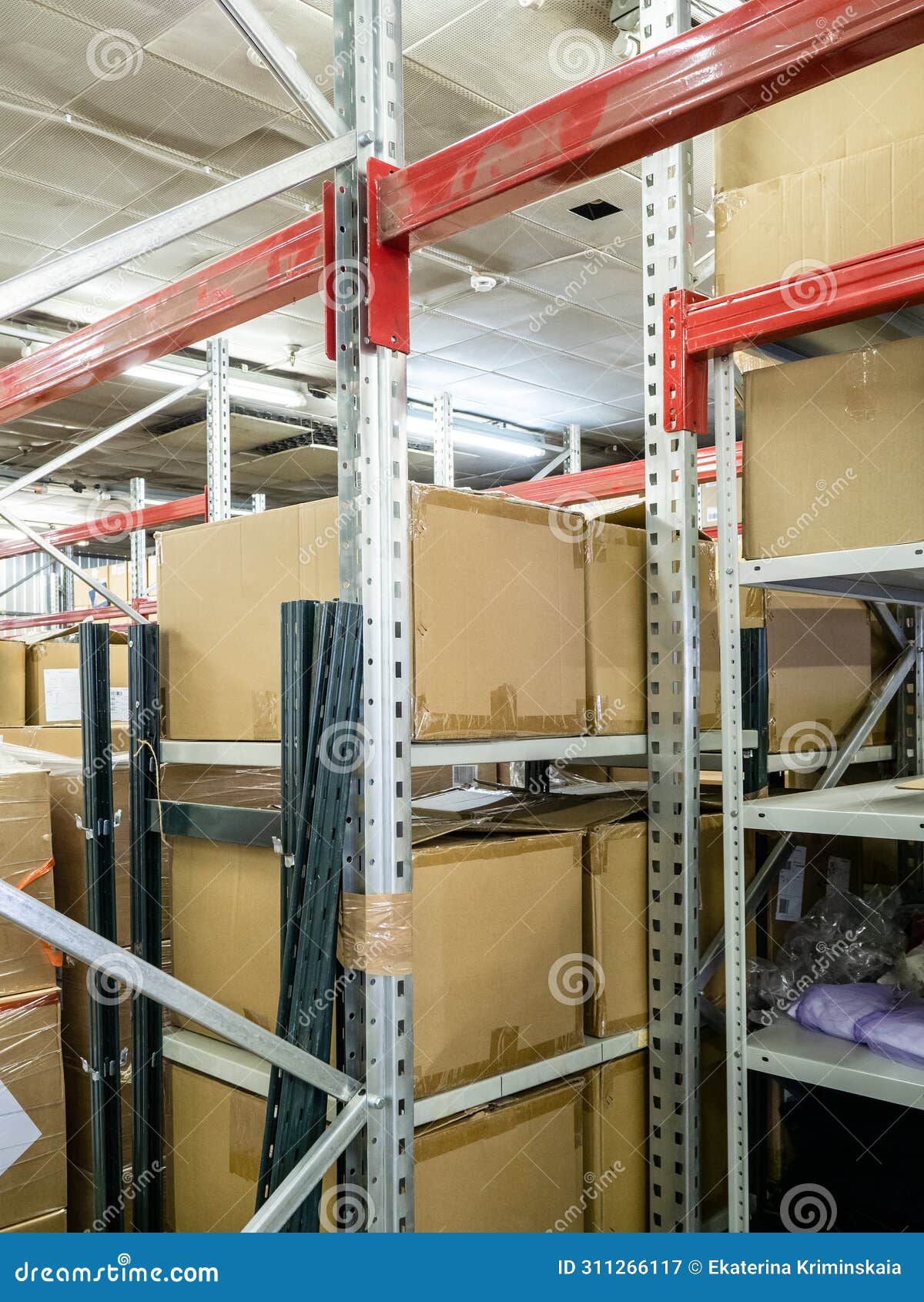 Cardboard Boxes on Racks in Warehouse Stock Image - Image of packaging ...