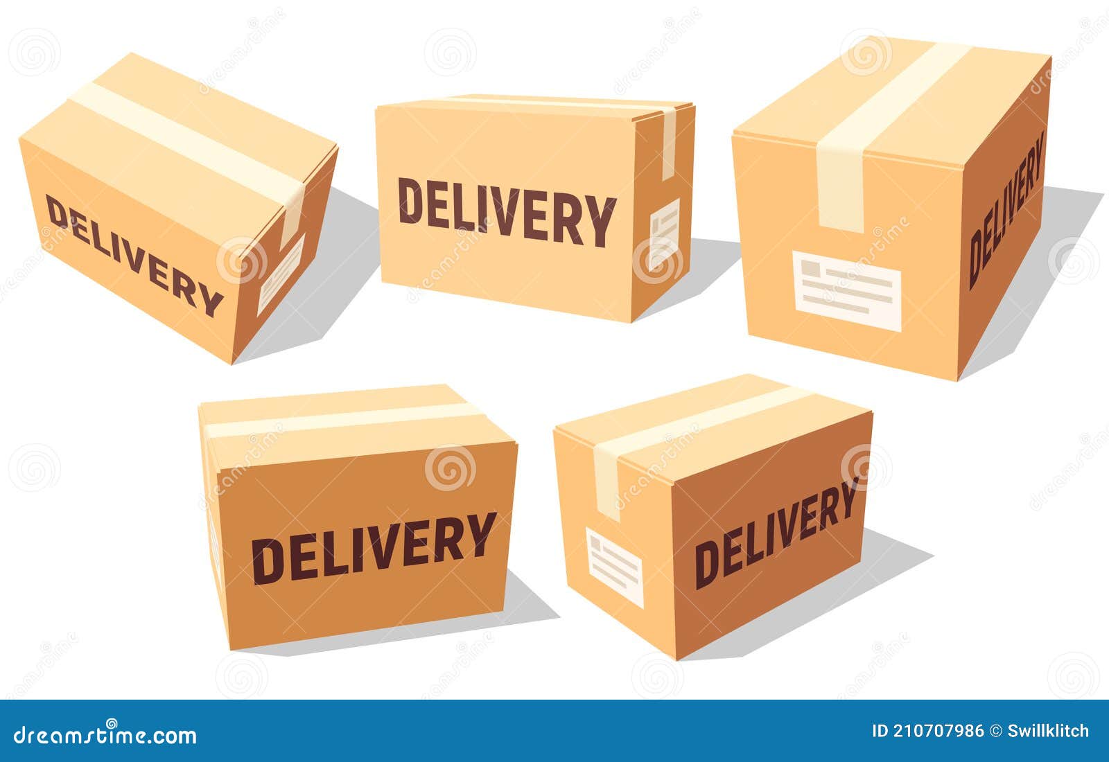 Cardboard Boxes Set For Delivery And Storage. Isolated Carton Crates ...