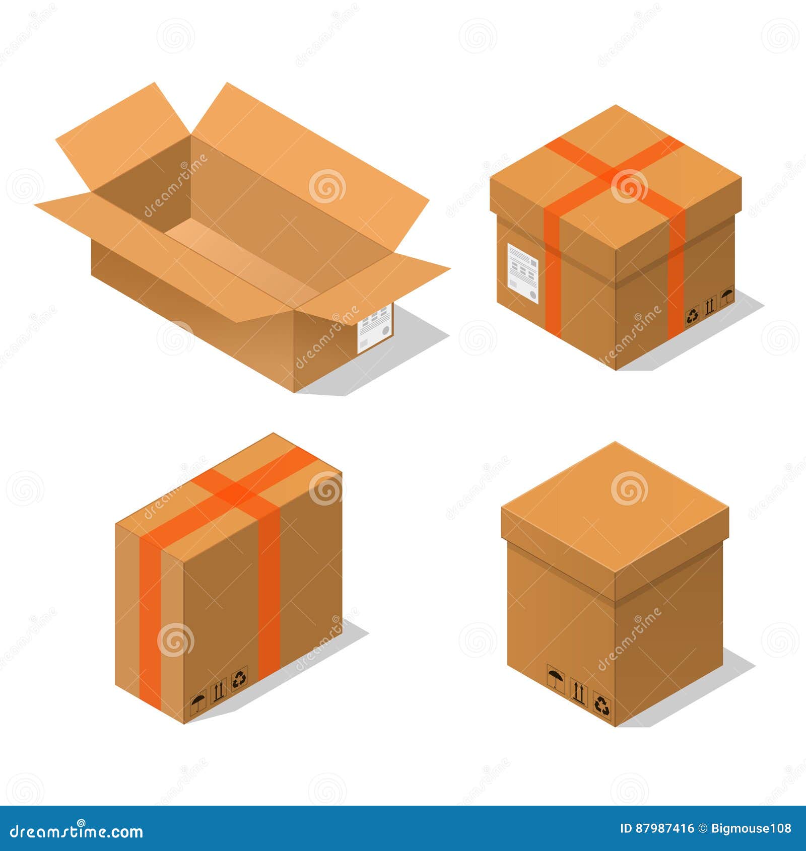 Cardboard Boxes Set Isometric View. Vector Stock Vector - Illustration ...