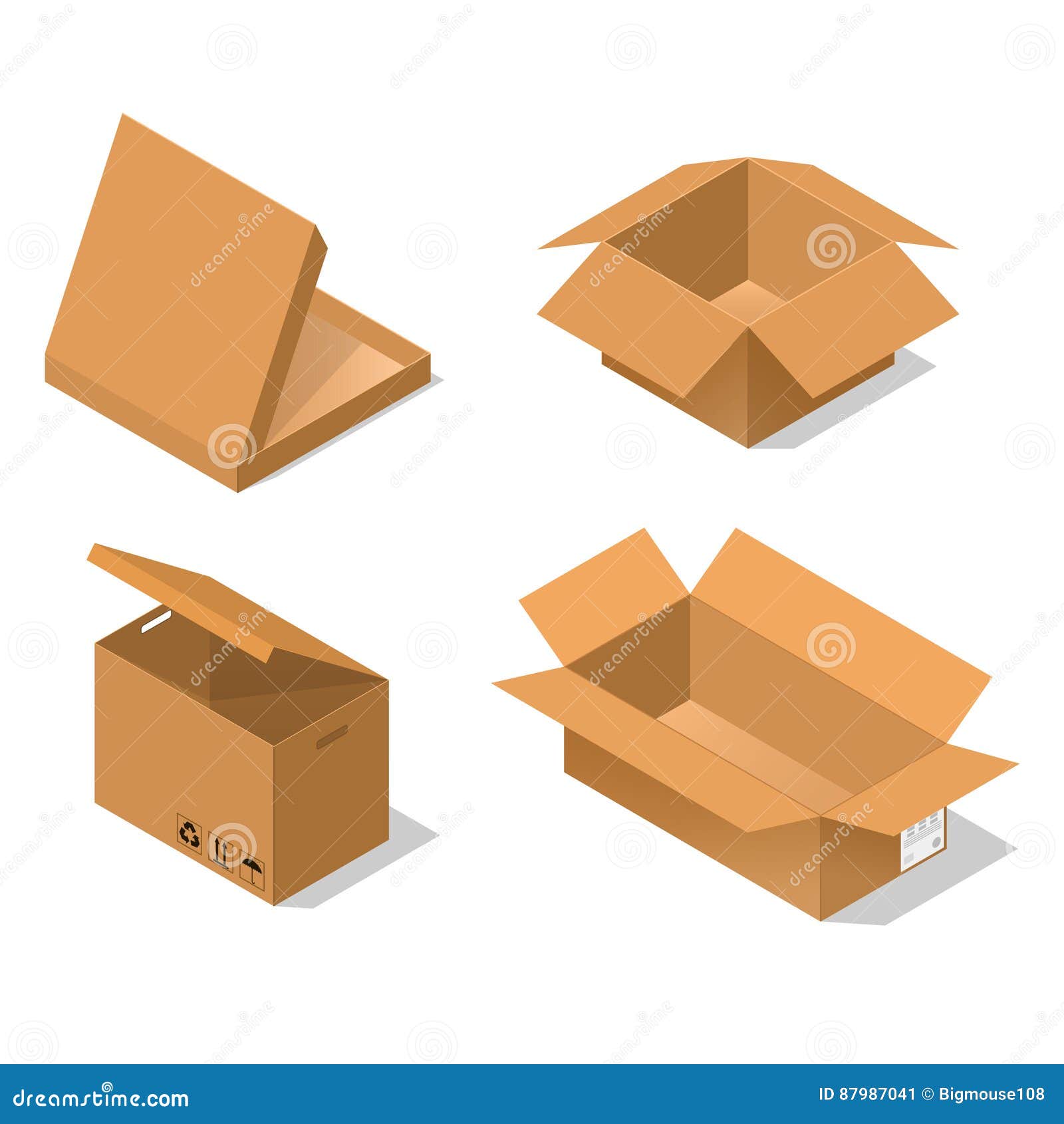 Cardboard Boxes Set Isometric View. Vector Stock Vector - Illustration ...