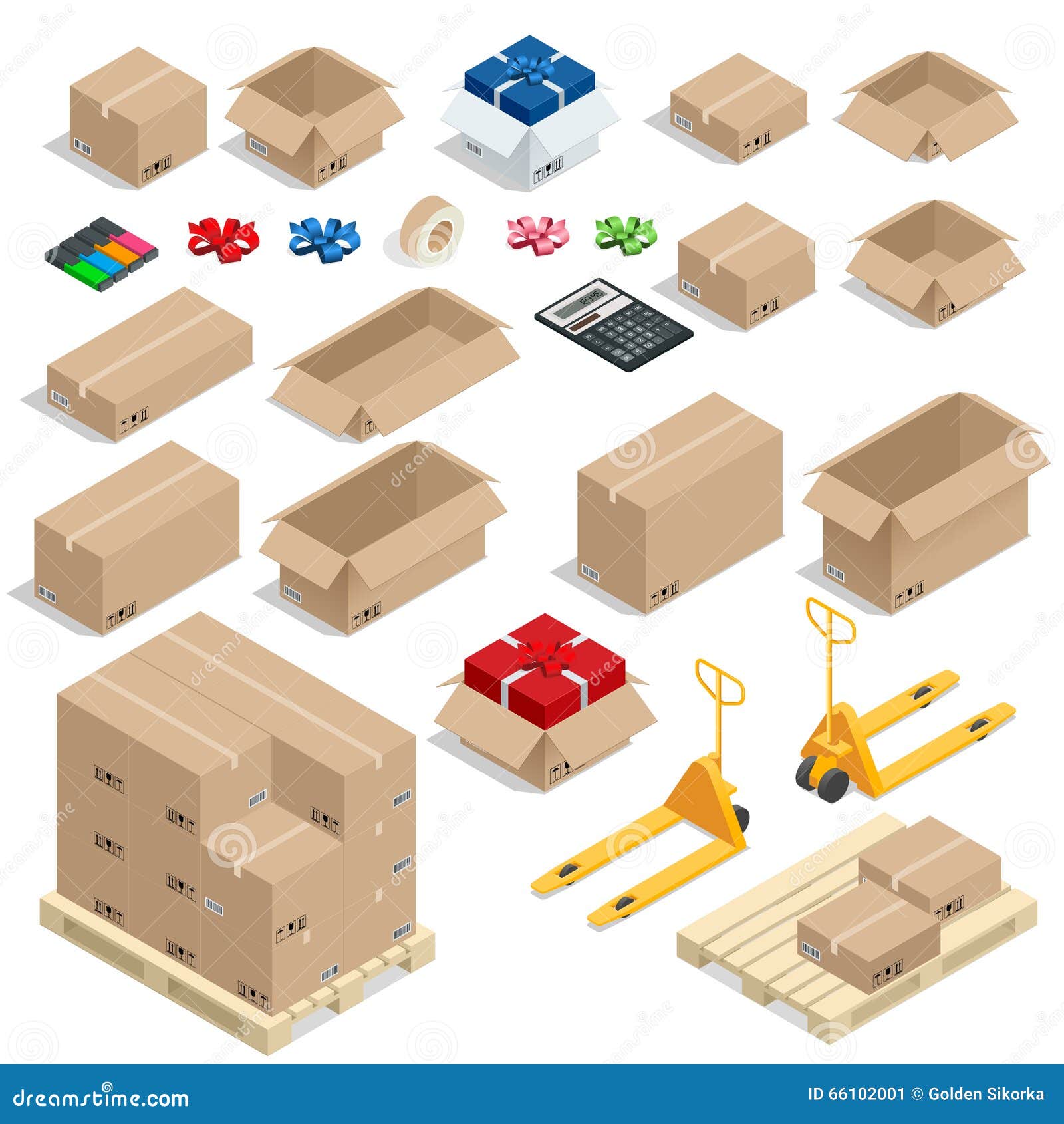 Cardboard Box With Tape. Realistic Packaging, Sealing Process With ...