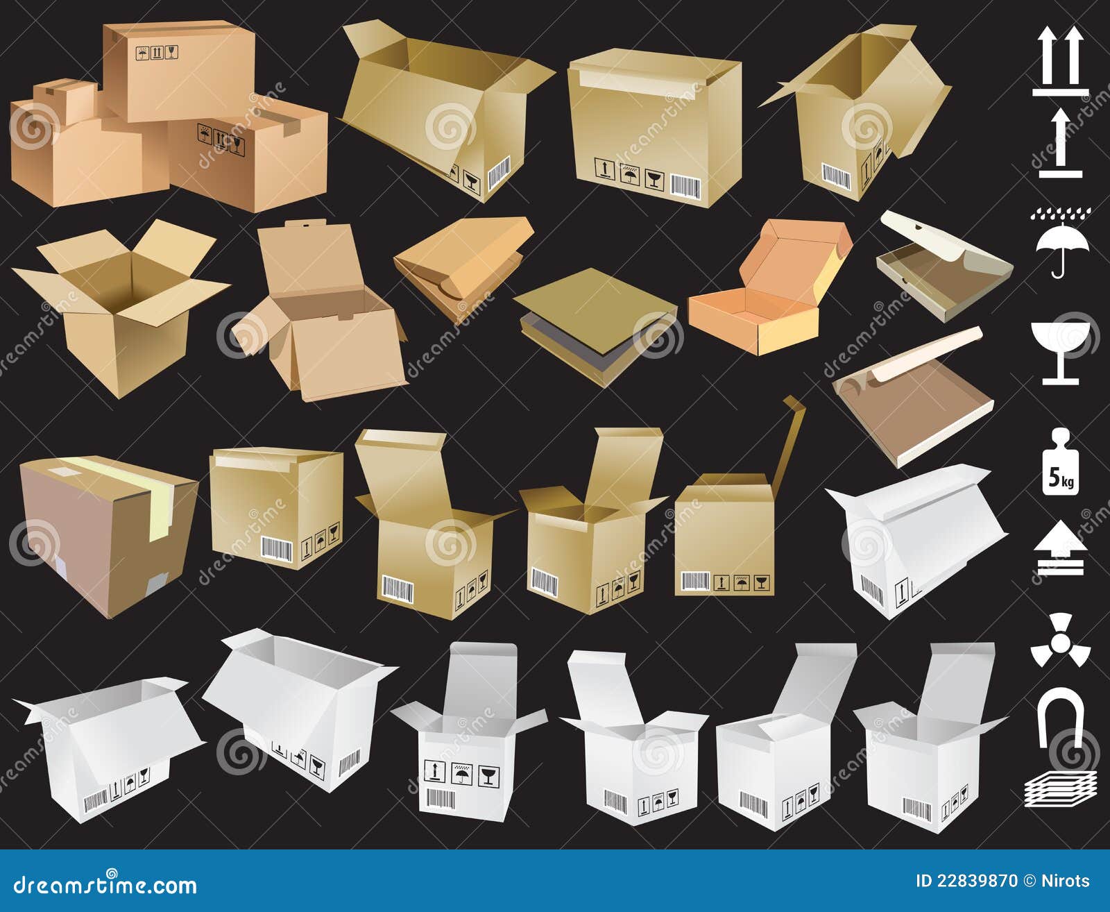 Cardboard boxes and signs stock illustration. Illustration of design ...