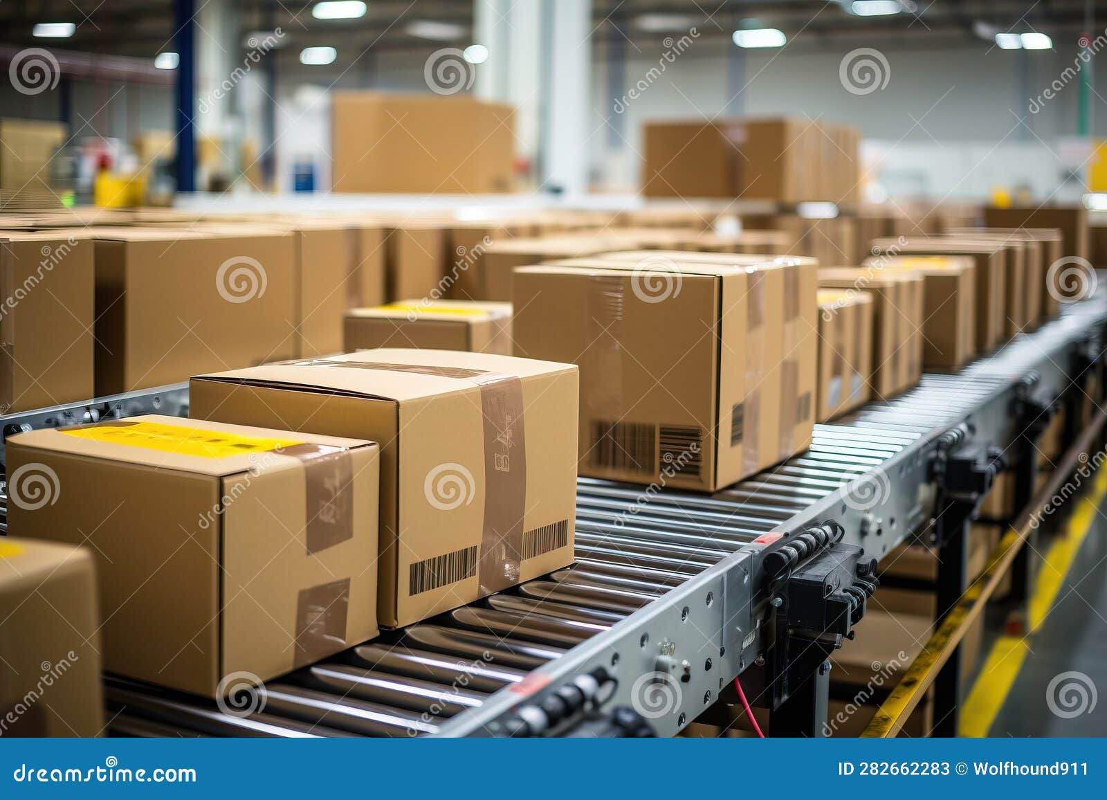Cardboard Boxes on Sorting Line. Generative AI Stock Illustration ...