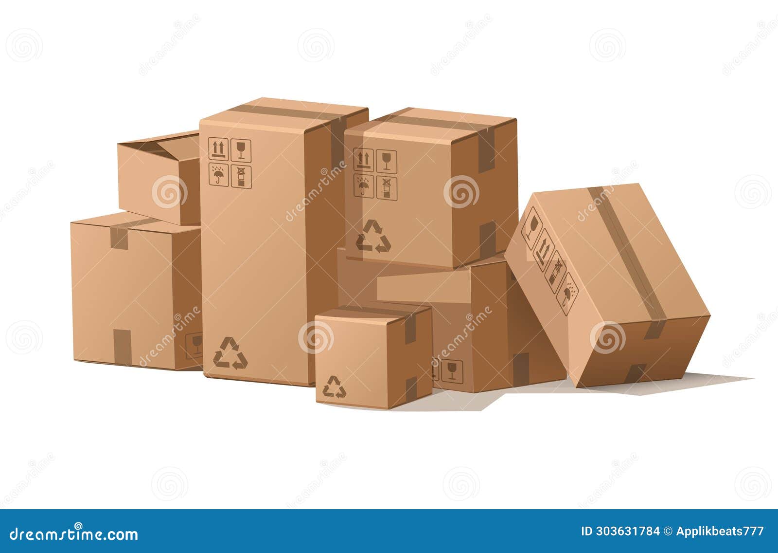 Cardboard Boxes Stack. Cartoon Pile of Delivery Package for Storage and ...