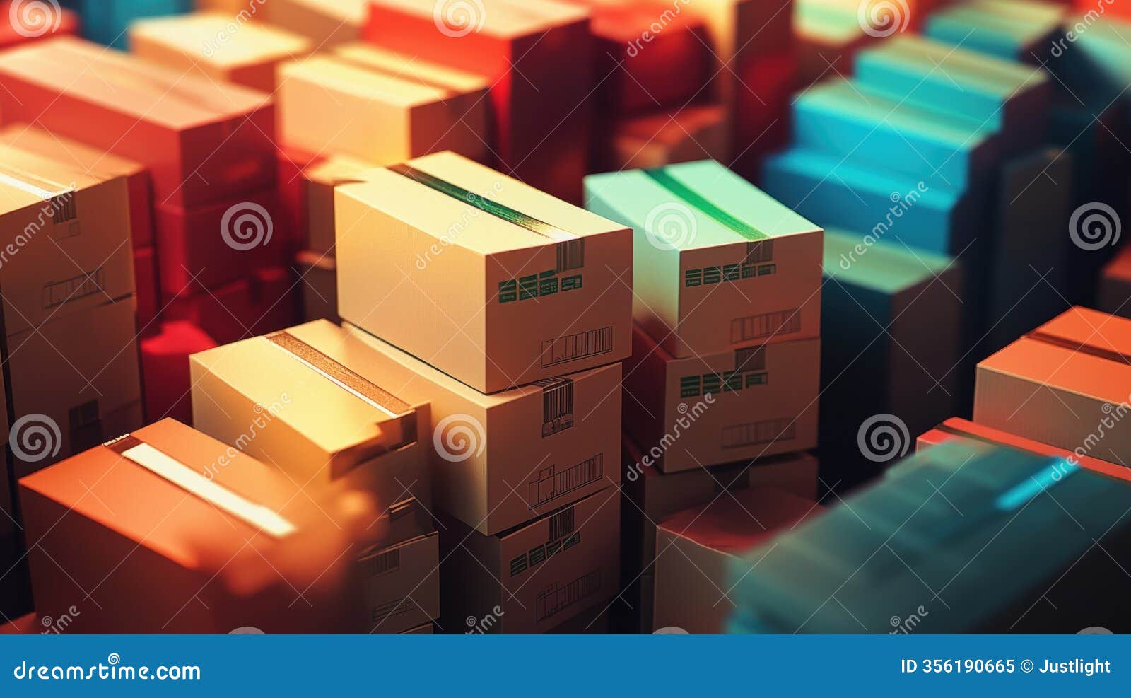 Cardboard Boxes Stacked High in Distribution Warehouse Logistics ...
