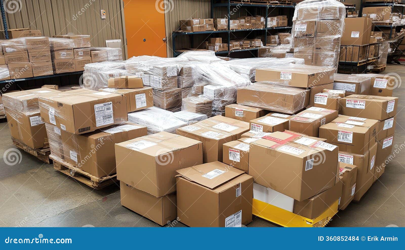 Cardboard Boxes Stacked on Pallets in Warehouse Stock Photo - Image of ...