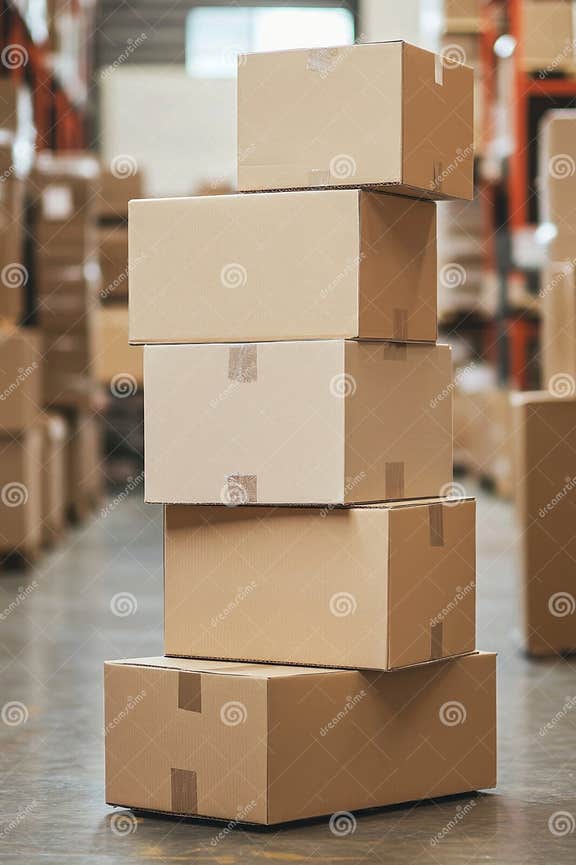 Stack of Cardboard Boxes Stands in Distribution Warehouse Stock Photo ...