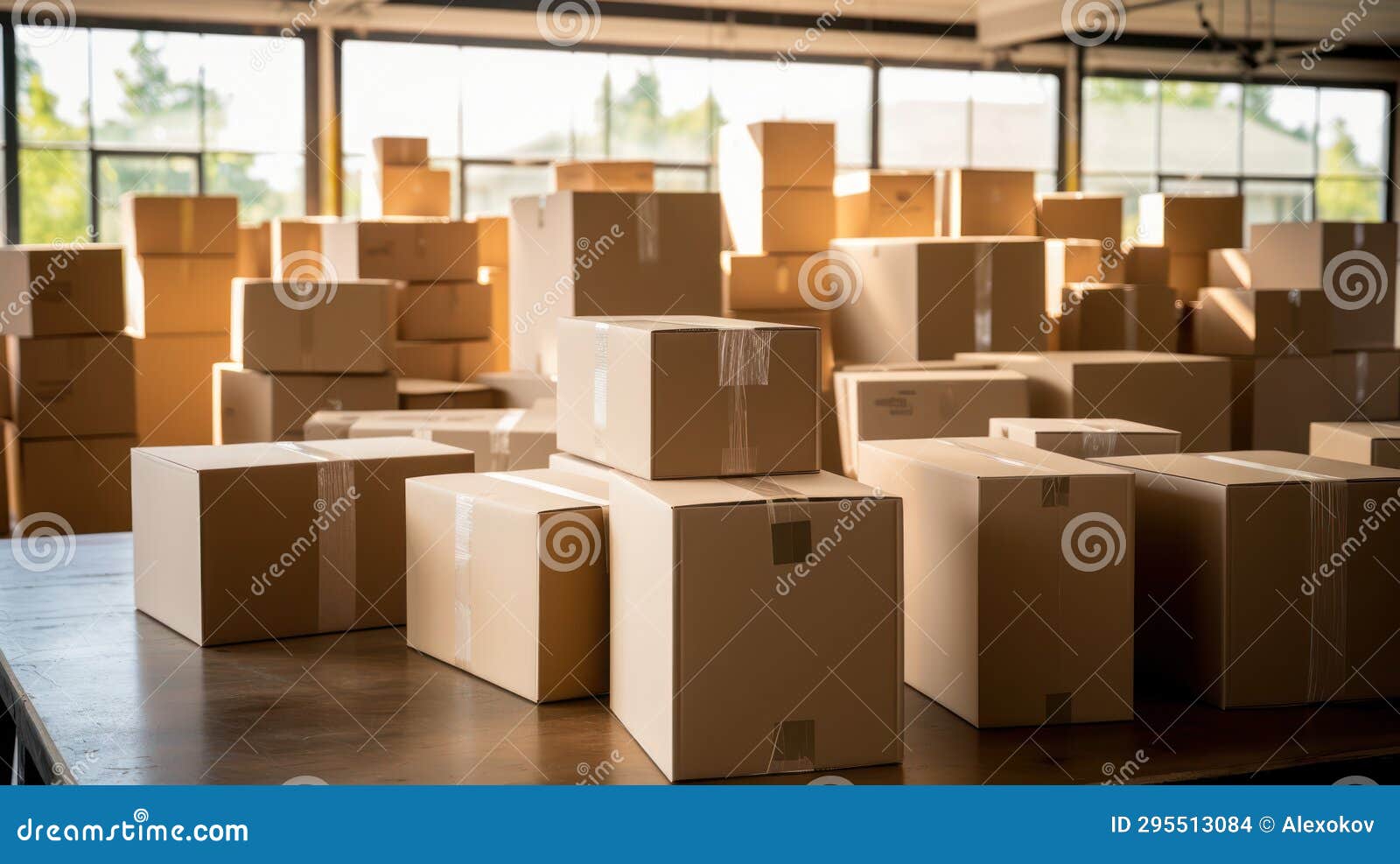 Cardboard Boxes Stacked on a Shelf in a Warehouse. Shallow Depth of ...