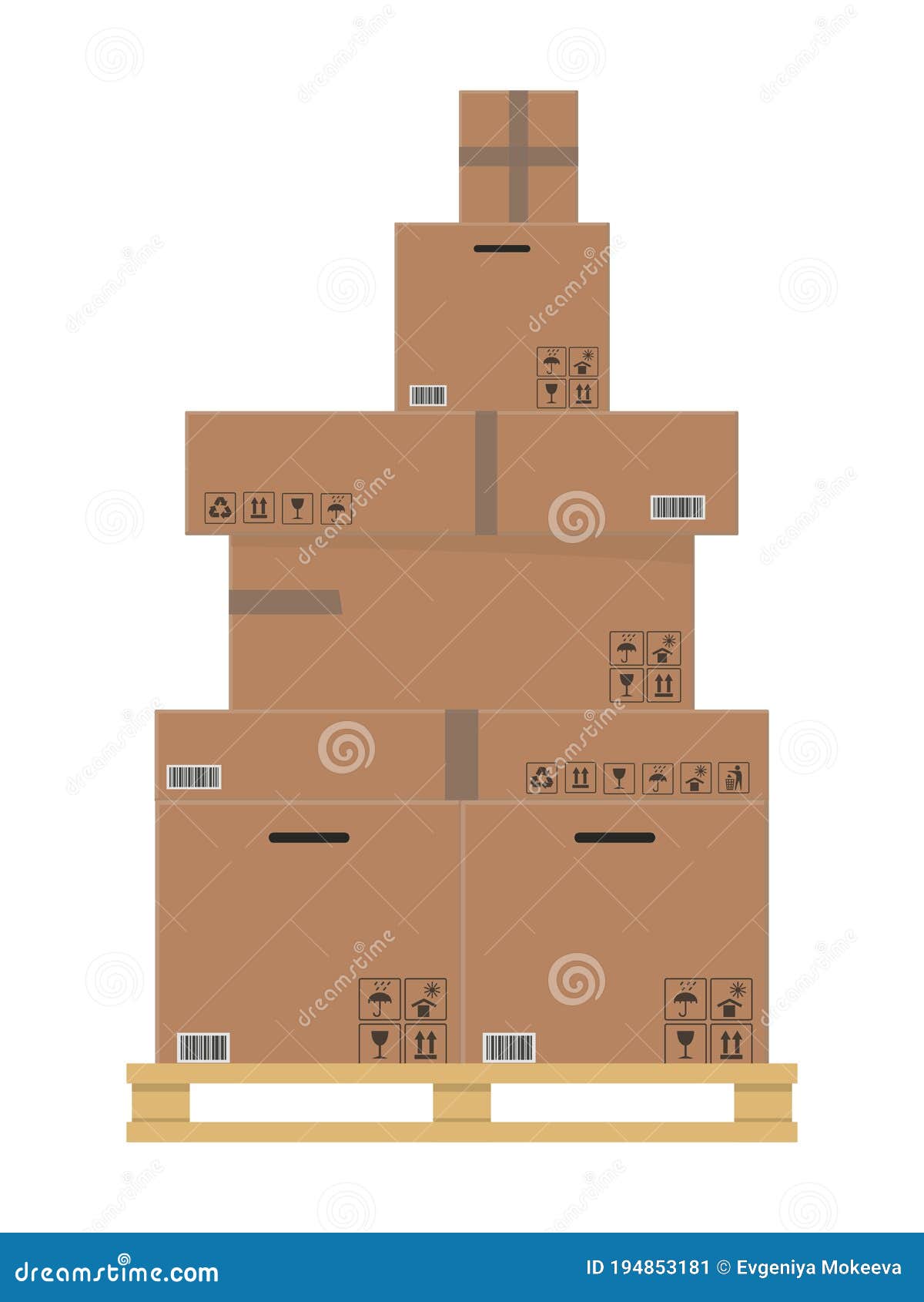 Cardboard Boxes Stacked on Wooden Pallet Stock Vector - Illustration of ...