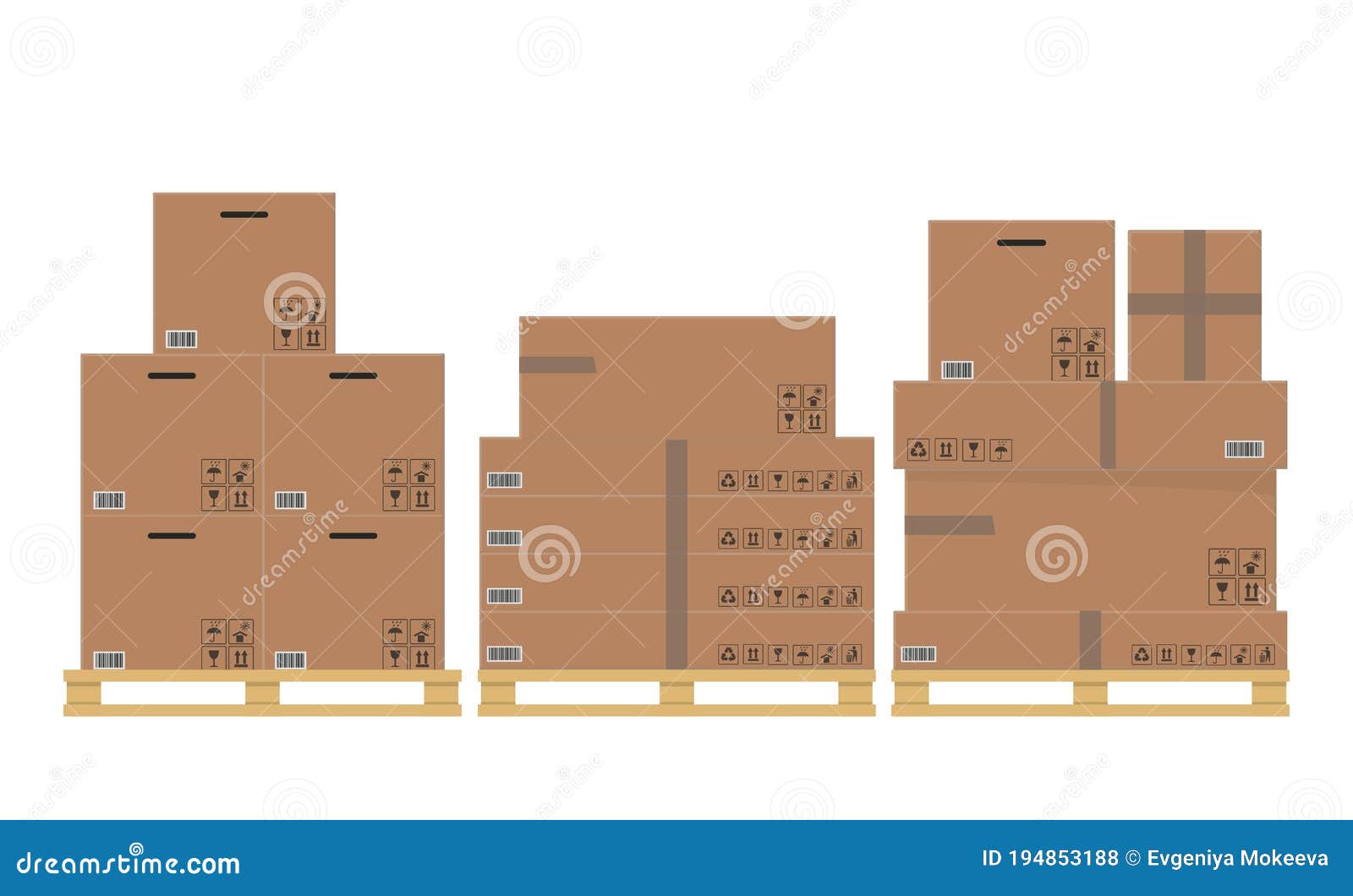 Cardboard Boxes Stacked on Wooden Pallet Stock Vector - Illustration of ...