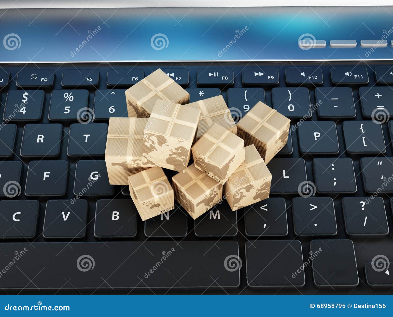 Cardboard Boxes Standing on Laptop Computer Keyboard Stock Illustration ...