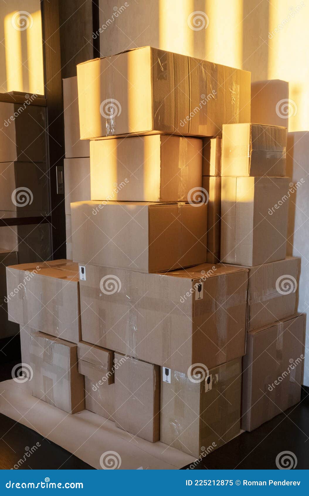 Cardboard boxes in the sun stock image. Image of boxes - 225212875