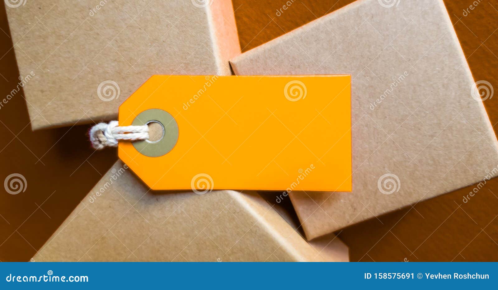 Cardboard Boxes with a Tag. Brown Packing Box with Blank Label and Copy ...