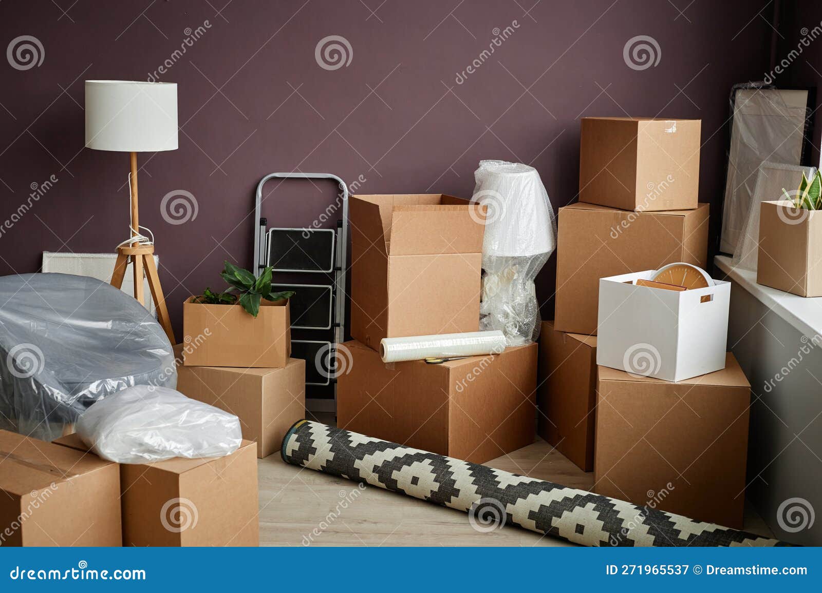 Cardboard Boxes with Things for Moving Stock Image - Image of apartment ...