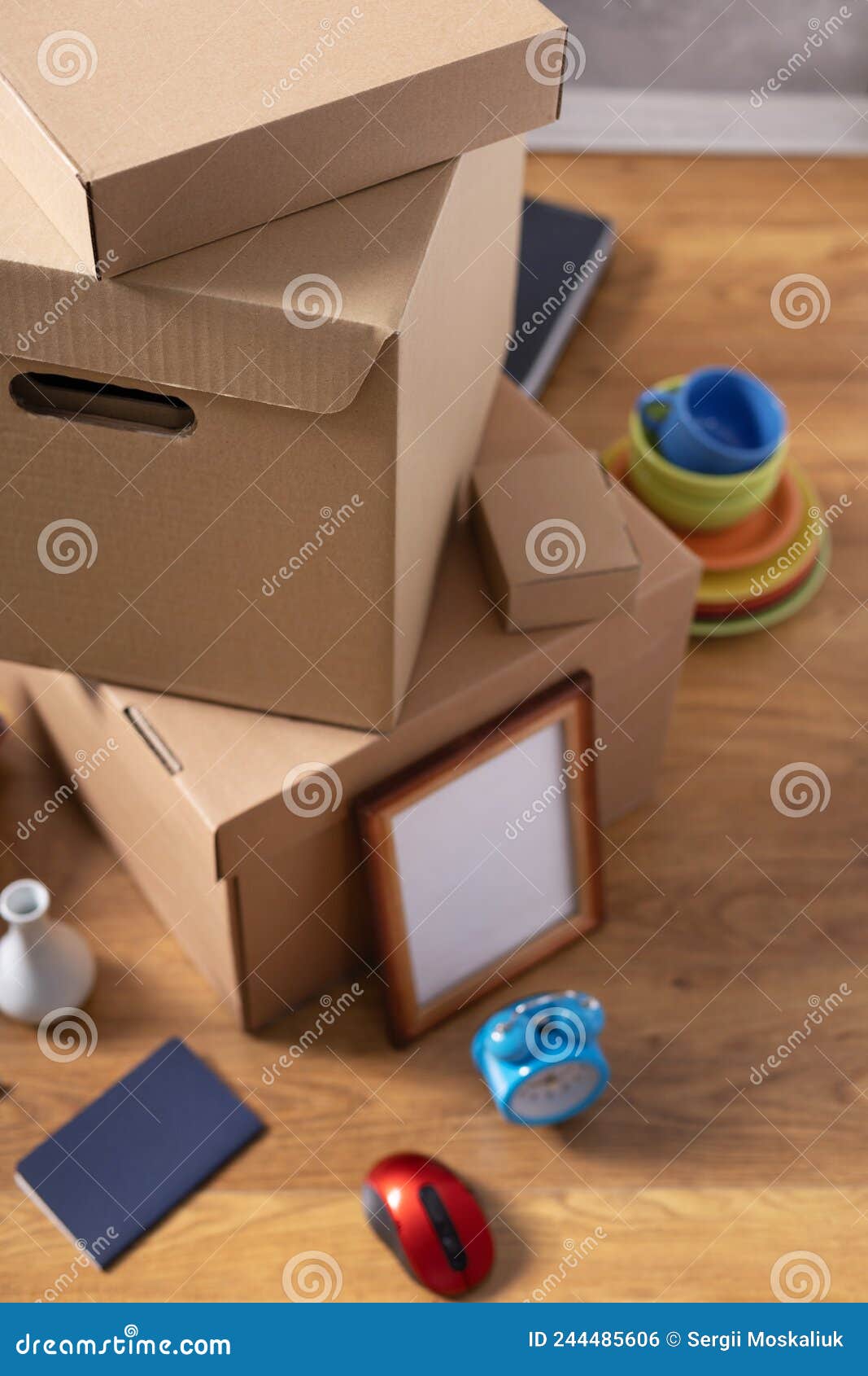 Cardboard Boxes and Things for Moving To New Home. Stack of Cardboard ...