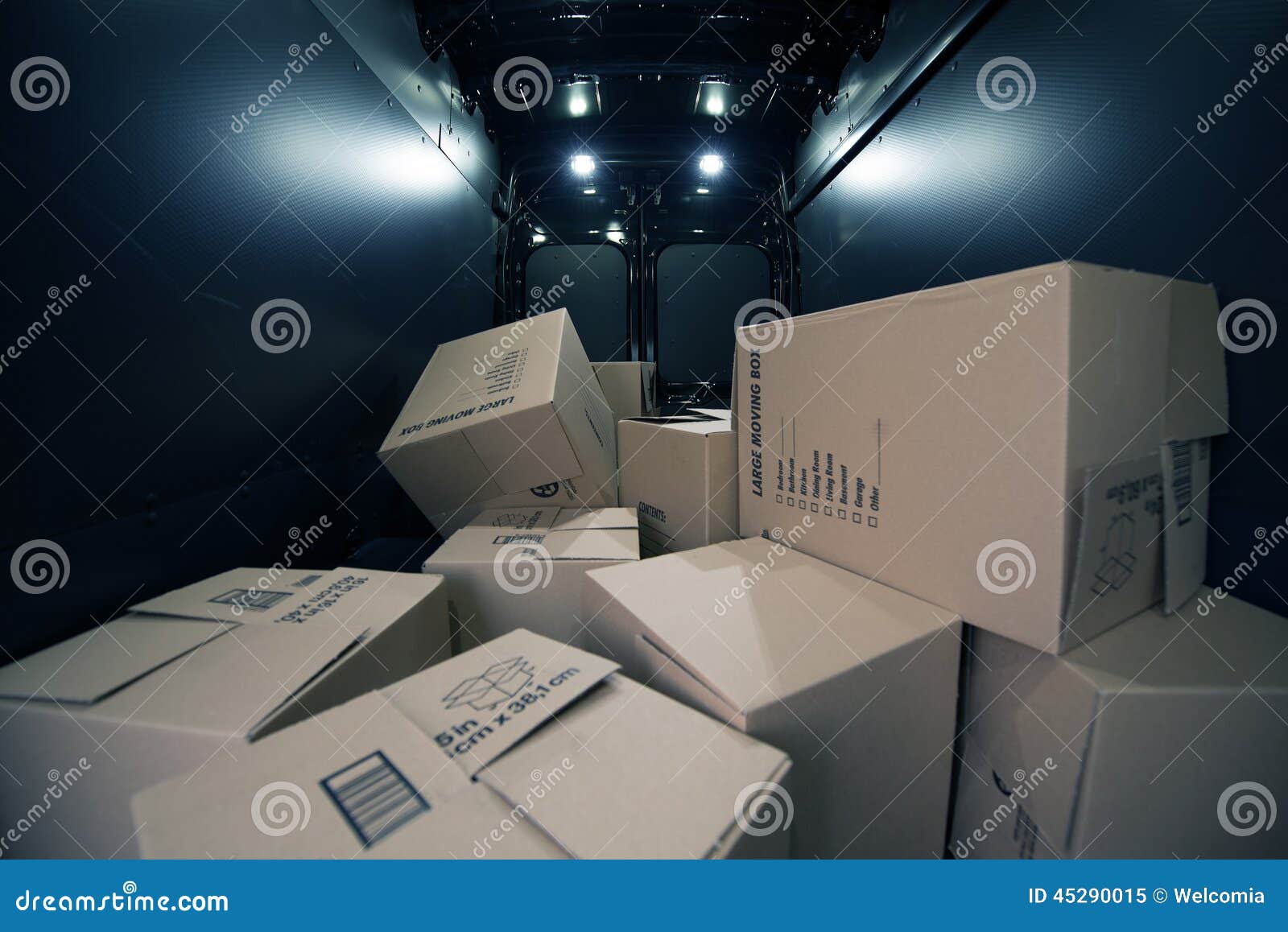 Cardboard Boxes in the Van stock image. Image of supplies - 45290015