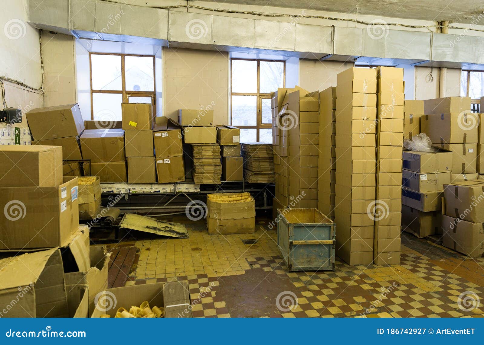 Cardboard Boxes in Warehouse Stock Image - Image of facility, shipping ...