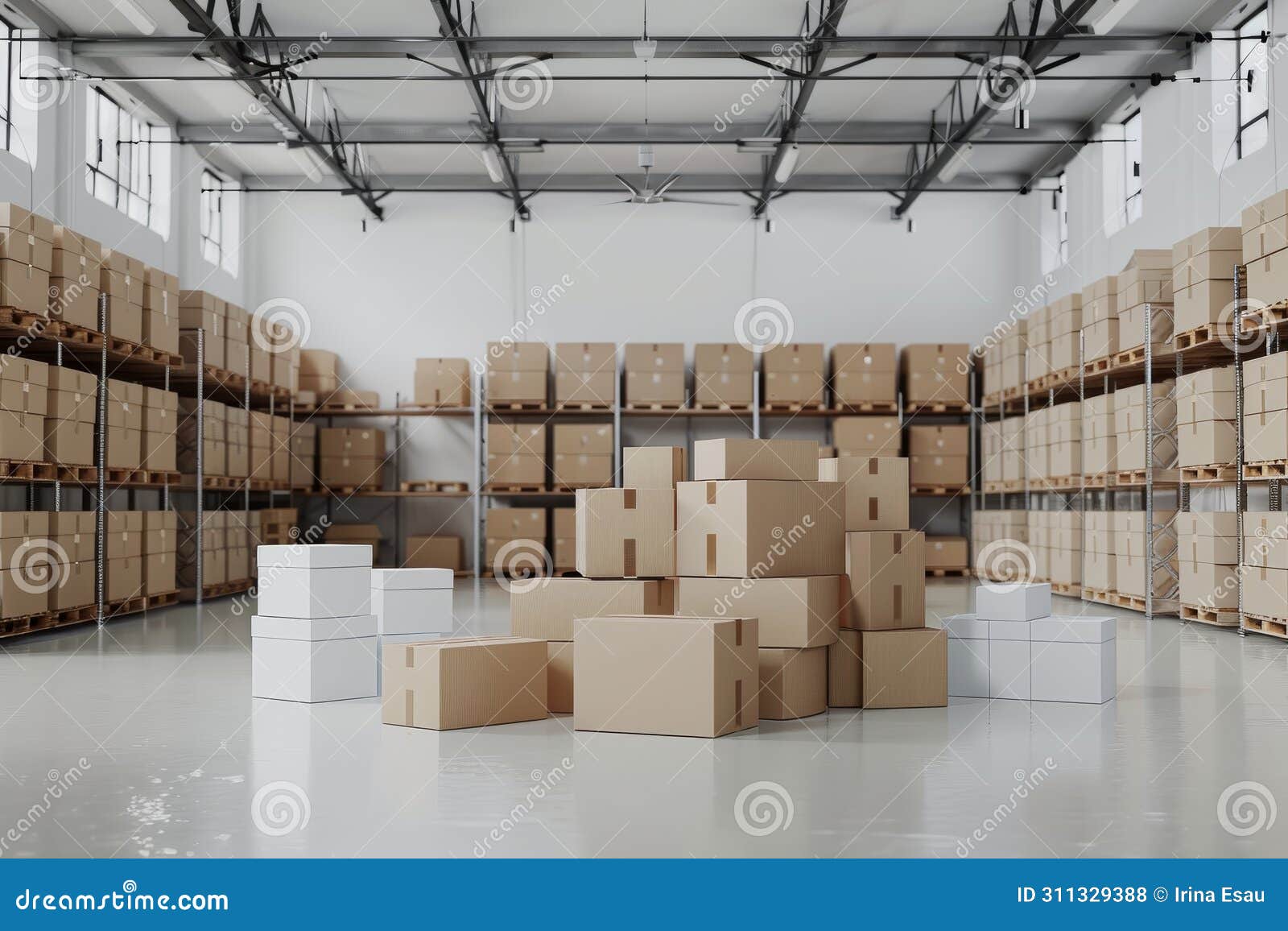 Cardboard Boxes in Warehouse Stock Photo - Image of facility, industry ...