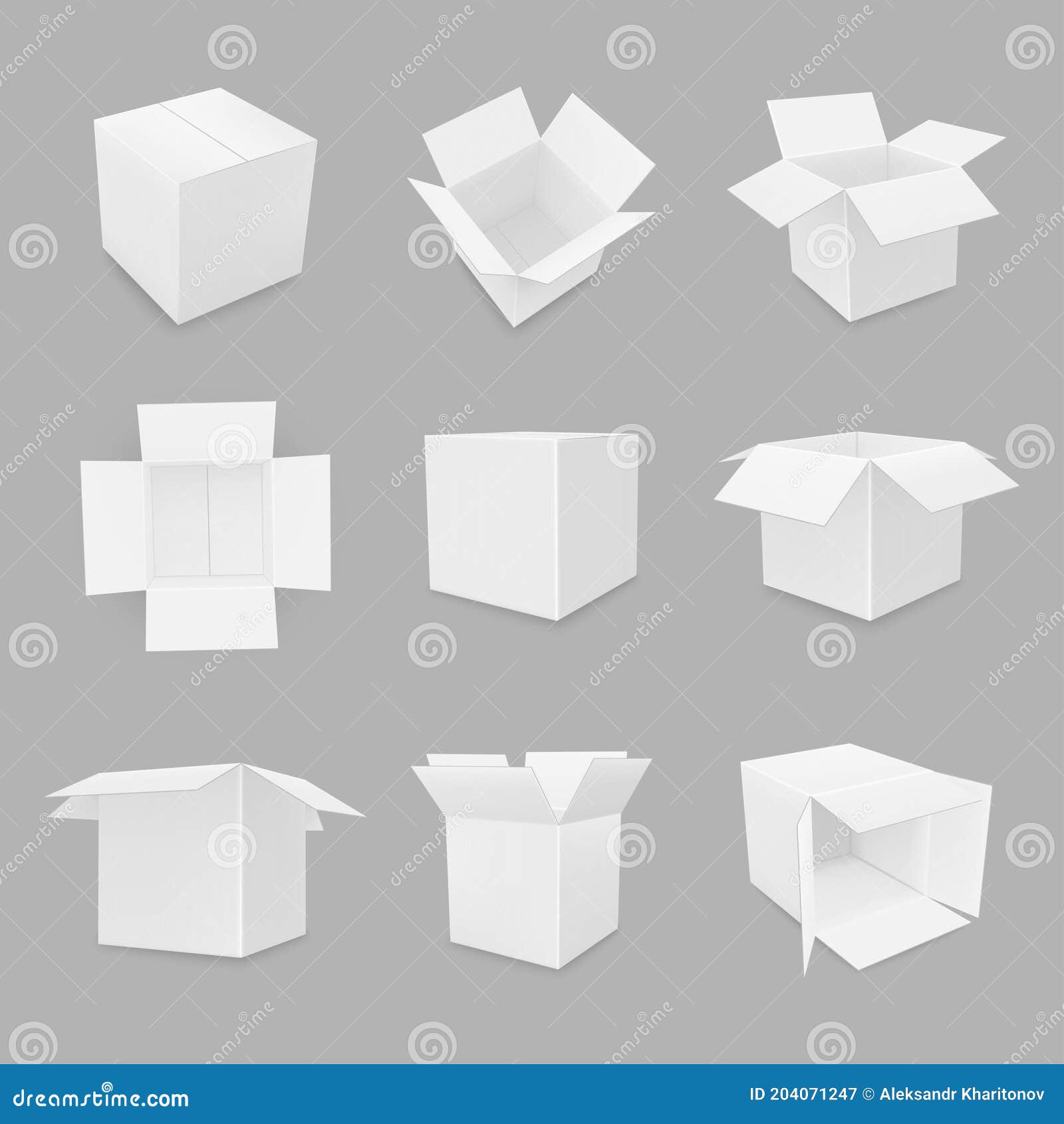 Cardboard Boxes White in Different Positions Angles Realistic Mockups ...