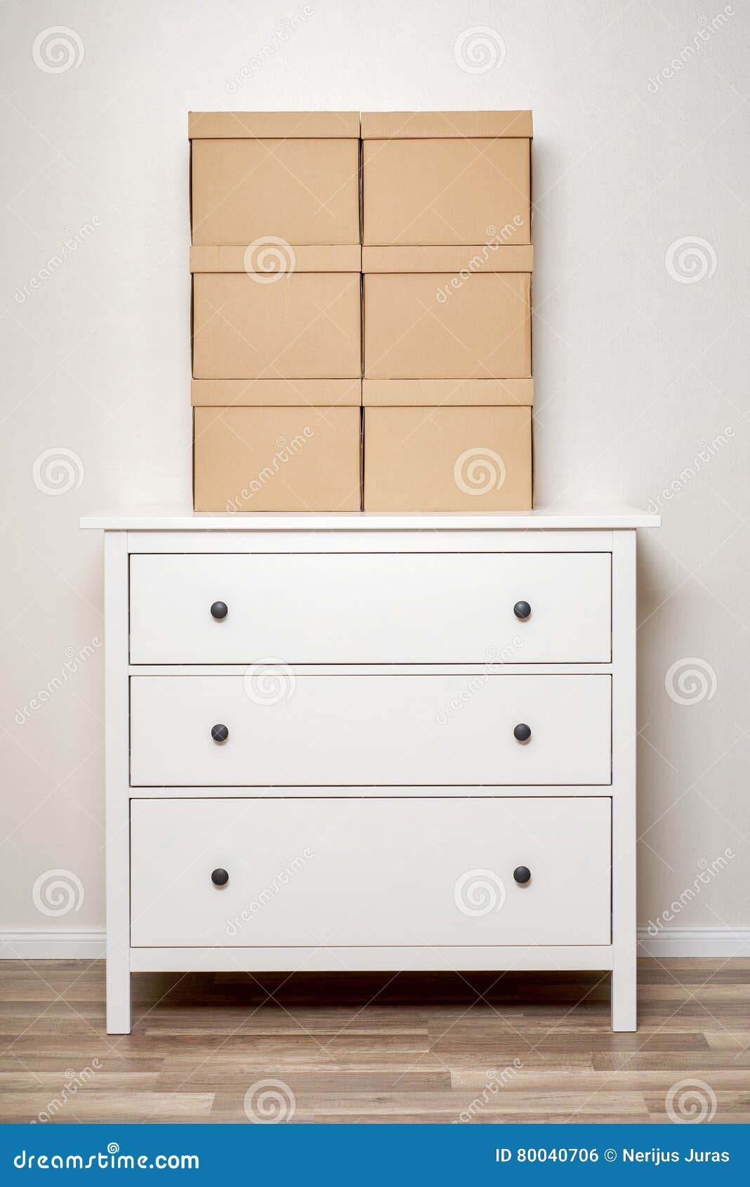 Cardboard Boxes on White Wooden Commode Stock Photo - Image of fragile ...