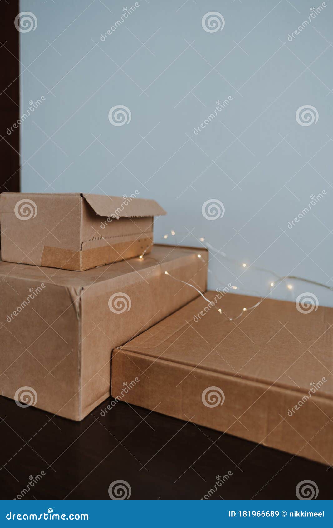 Cardboard Boxes on a Wooden Table. Stock Image - Image of post, craft ...