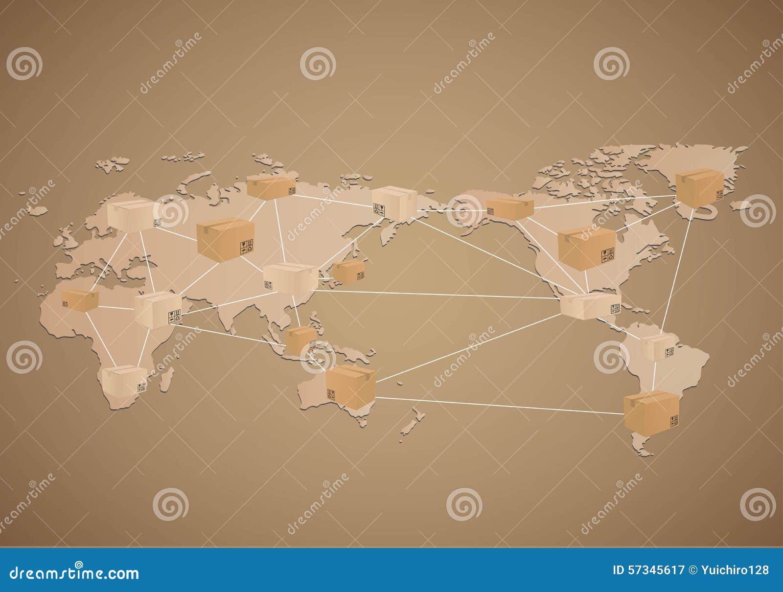 Cardboard Boxes on World Map Background Stock Vector - Illustration of ...