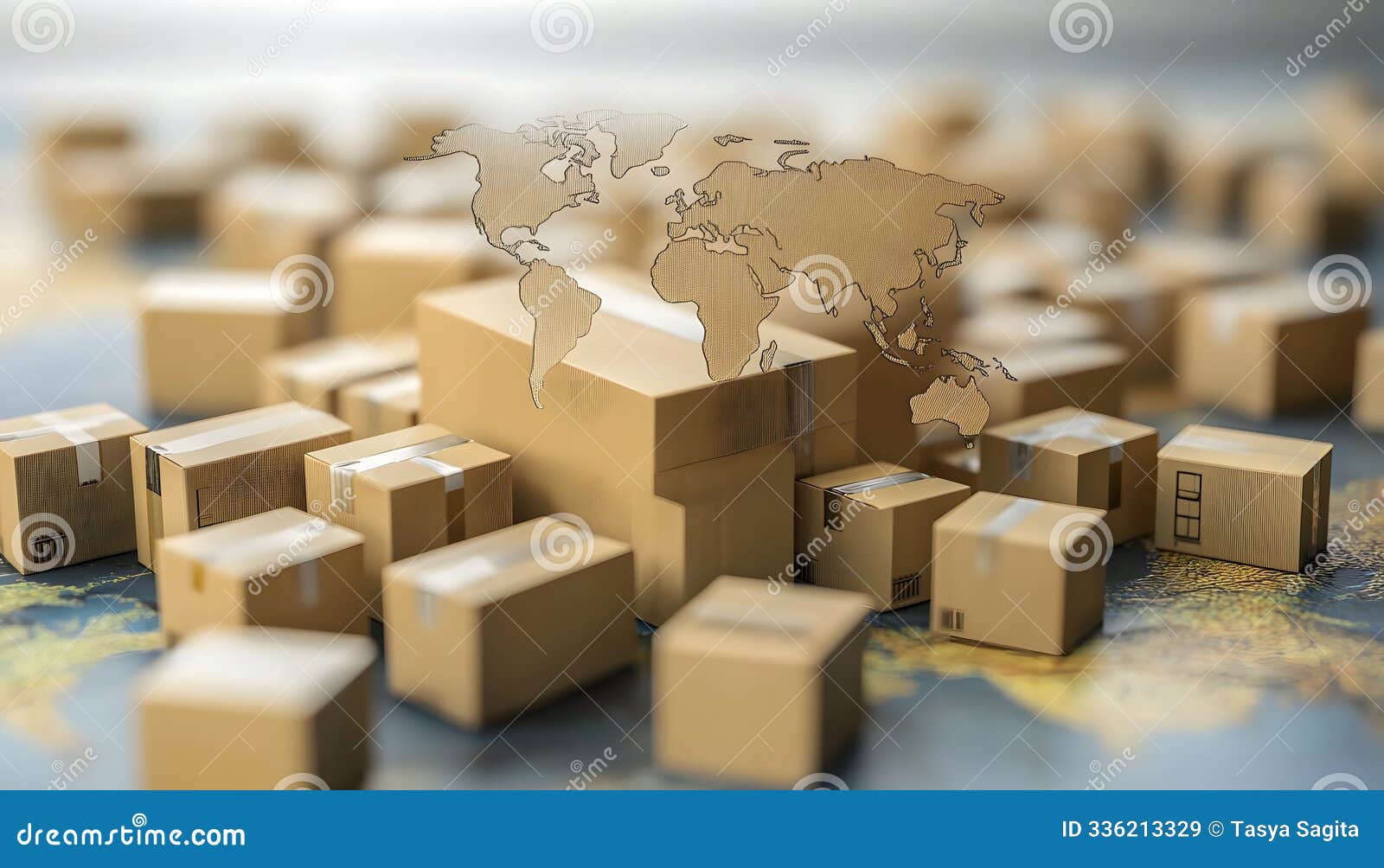 Cardboard Boxes and a World Map Representing Global Shipping Stock ...
