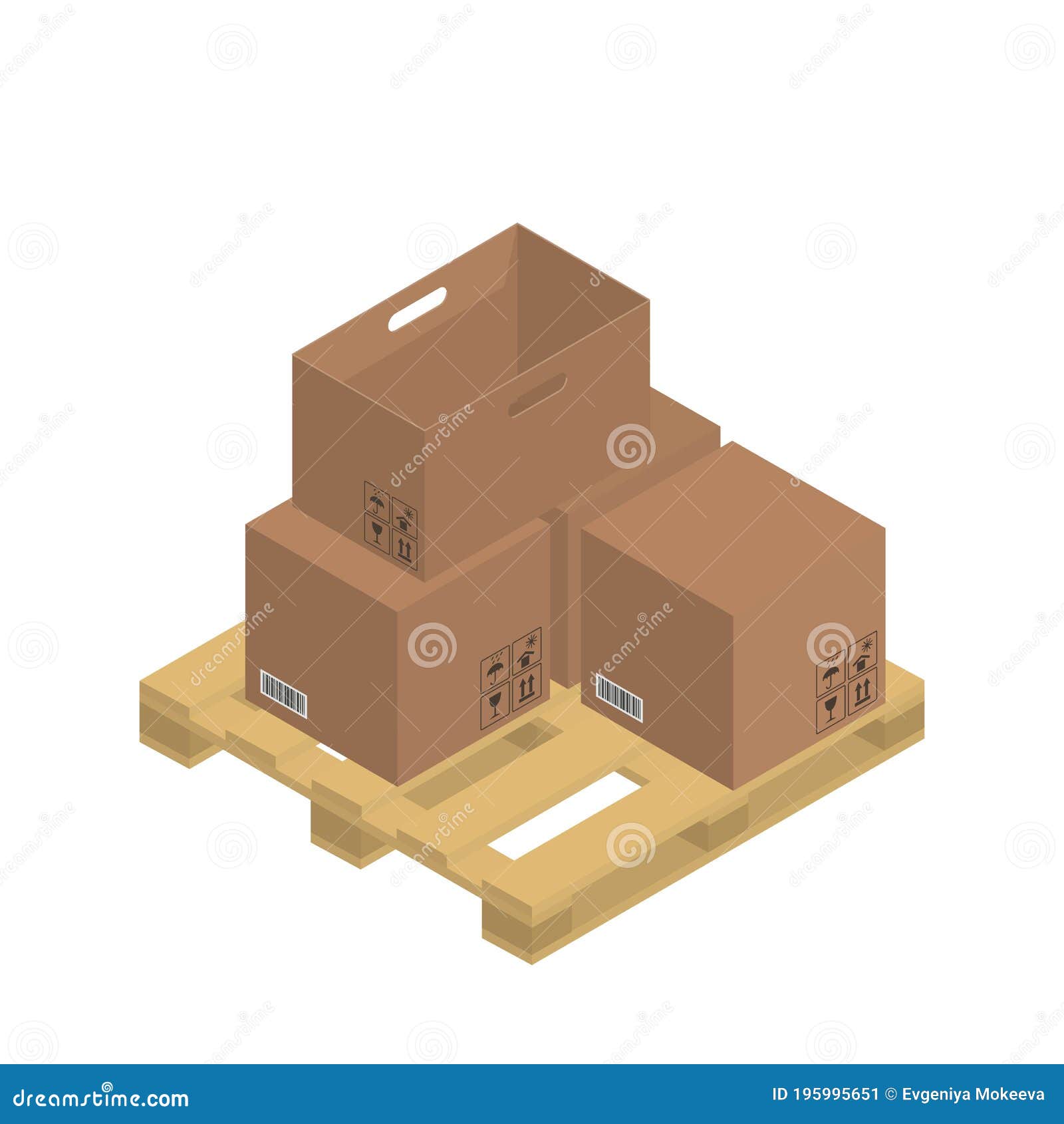 Cardboard Brown Boxes on the Wooden Pallet, Isometric Graphics Stock ...