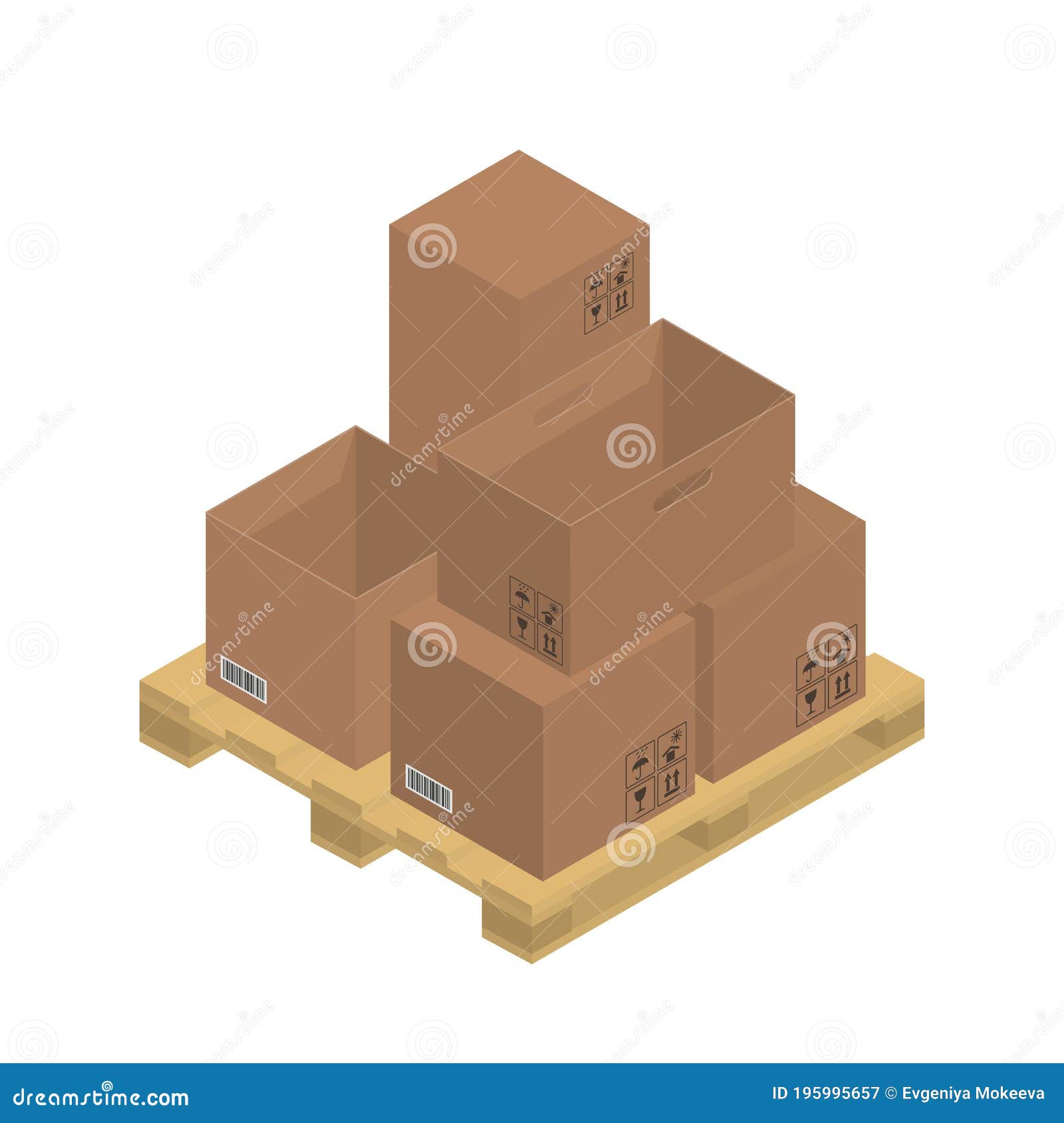 Cardboard Brown Boxes on the Wooden Pallet, Isometric Graphics Stock ...