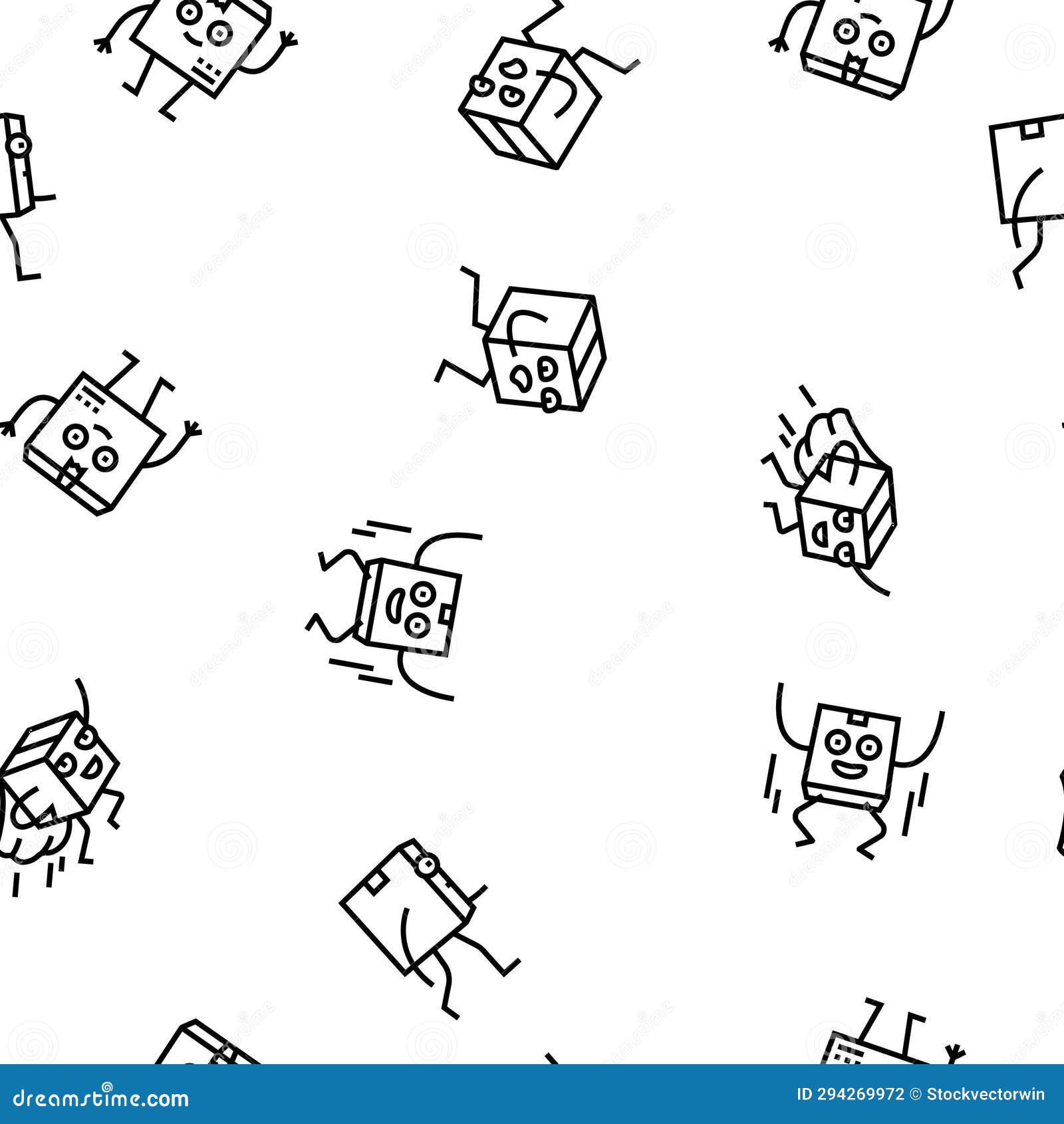 Cardboard Character Box Package Vector Seamless Pattern Stock Vector ...